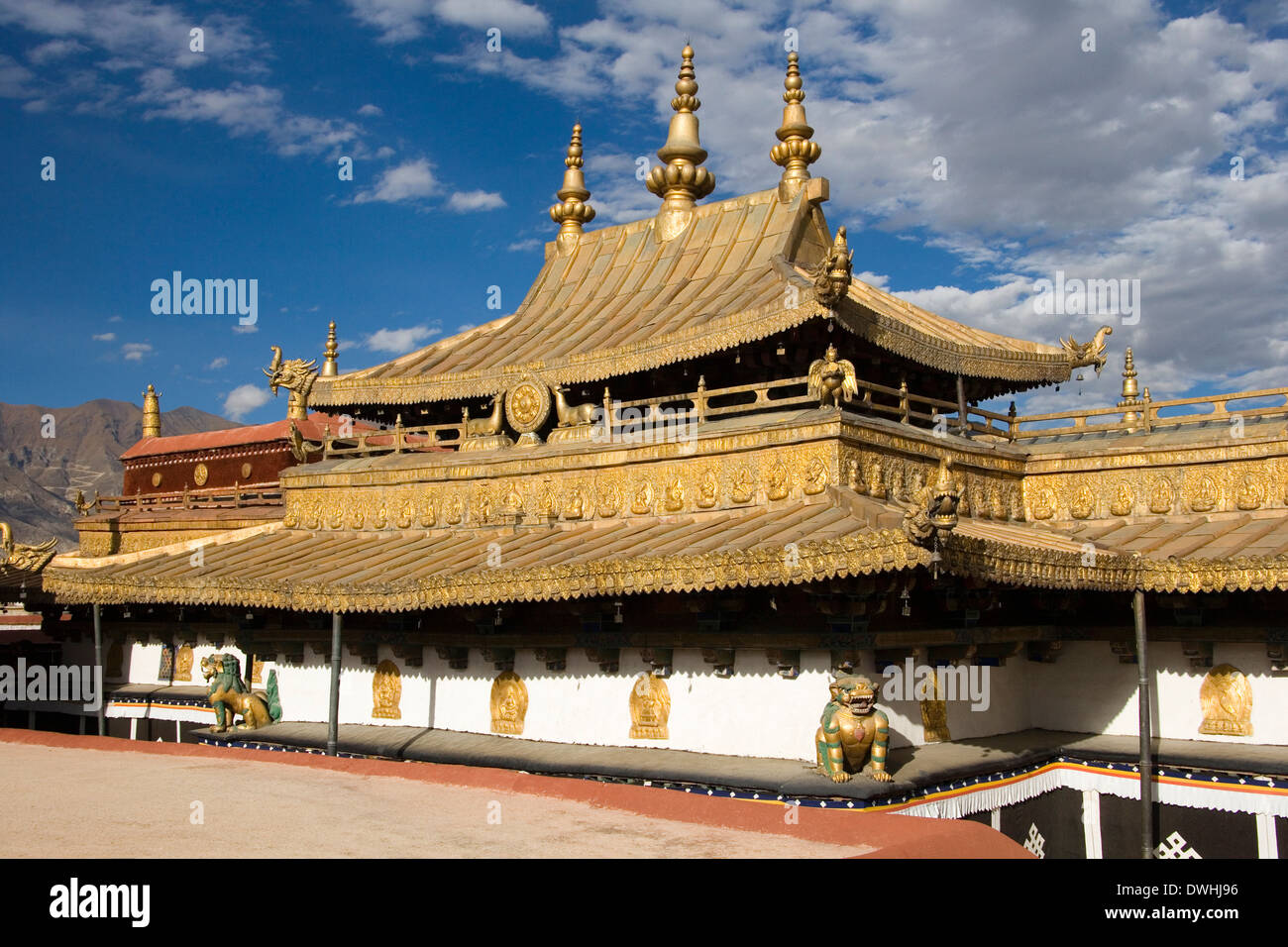 The Golden roof of the Jokhang Buddhist Temple in the city of Lhasa in ...