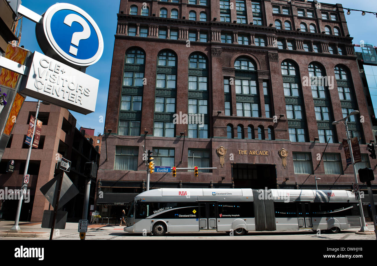 RTA Health Line bus on Euclid Avenue in Cleveland, OH near the Arcade ...