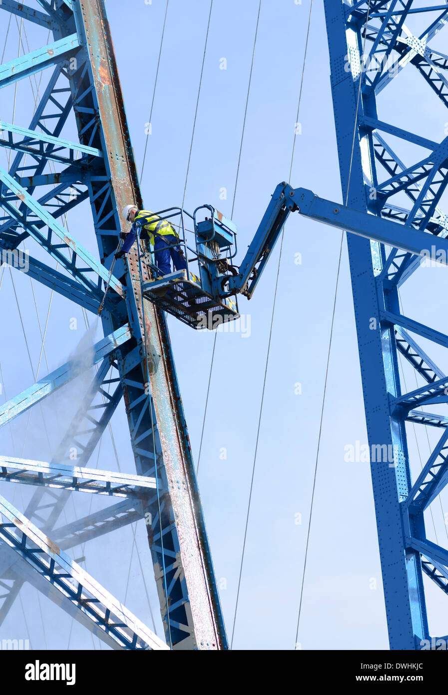HP water washing of a steel bridge at height prior to painting Stock ...
