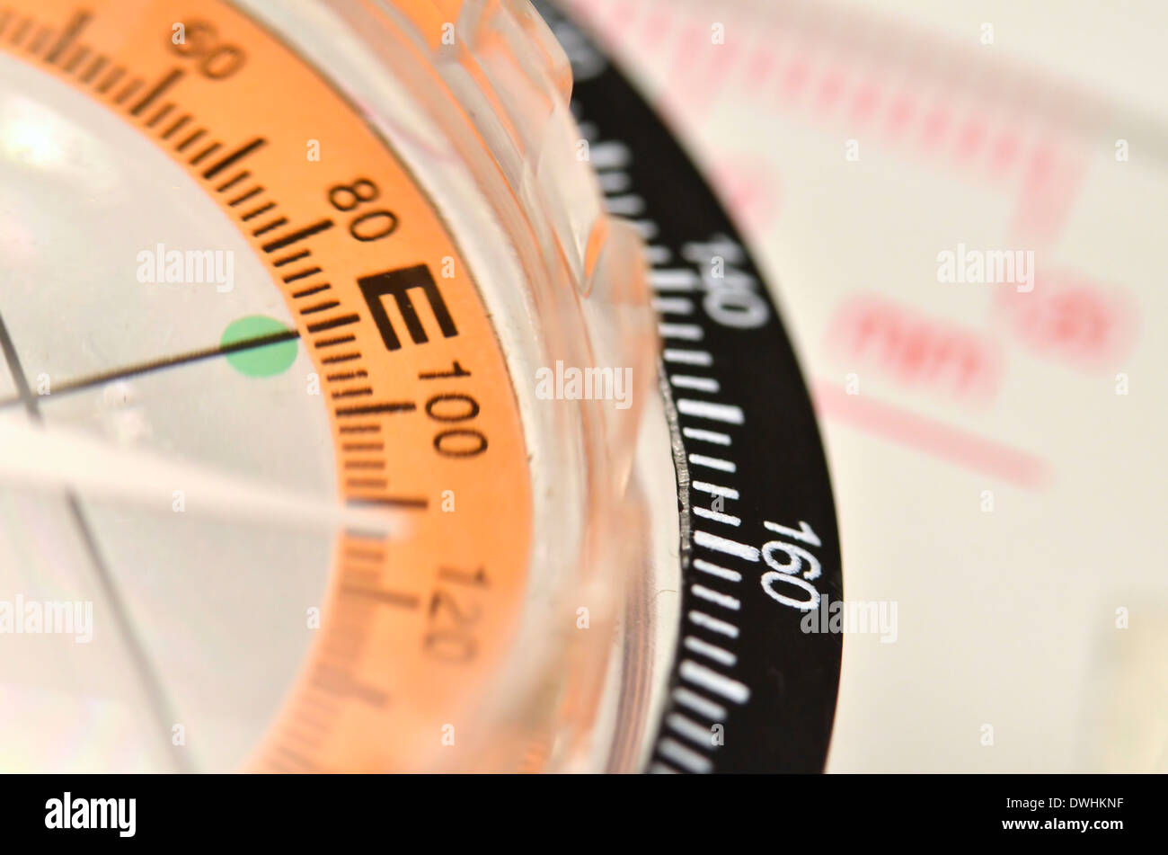 Ramblers / rambling concept. Soft, blurry image of a compass bezel ...