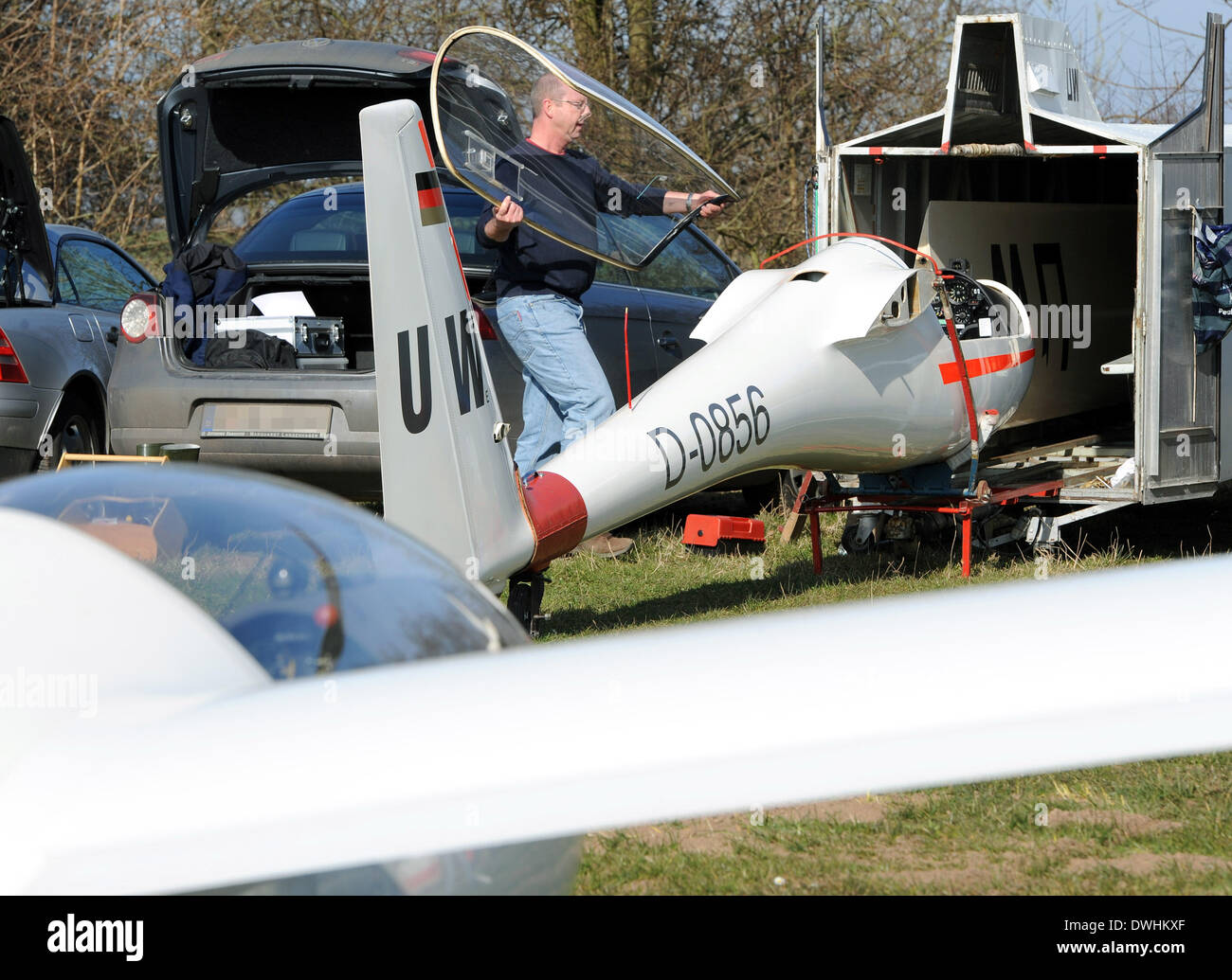 Hoya, Germany. 09th Mar, 2014. Members of a gliding club prepare for ...