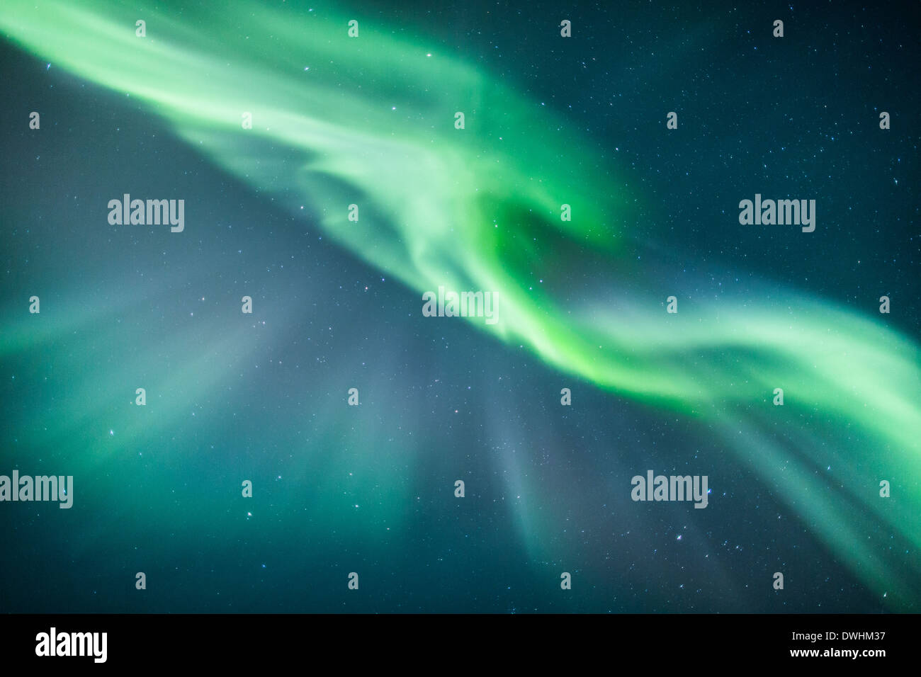 Northern lights (Aurora borealis) above snow scene Stock Photo - Alamy
