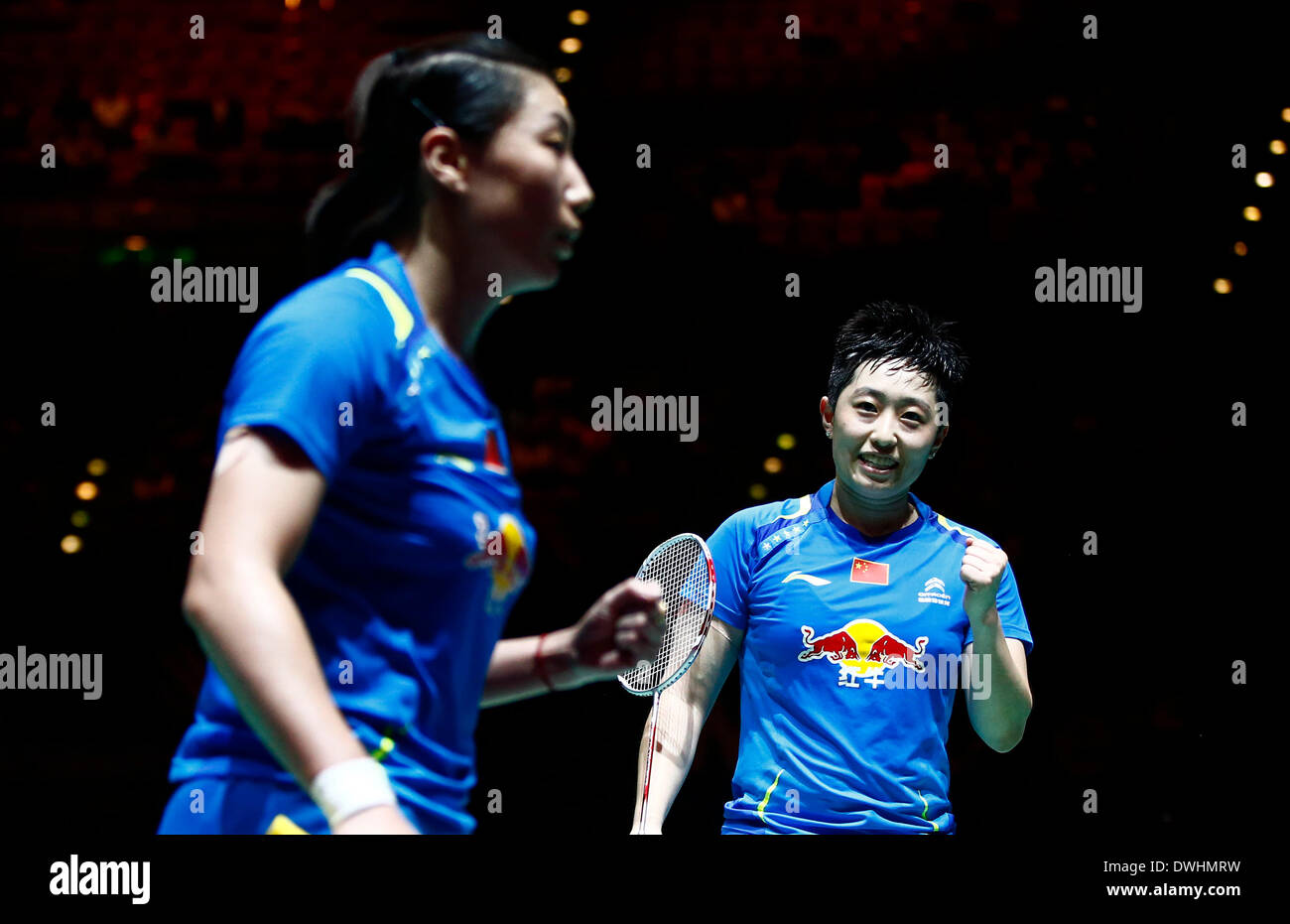 Birmingham. 9th Mar, 2014. Yu Yang/Wang Xiaoli (L) of China celebrate ...