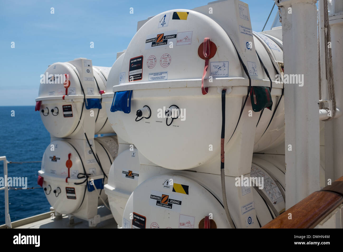 Survitac Zodaic Solas Life Rafts, on the QM2 Ocean Liner Stock Photo ...