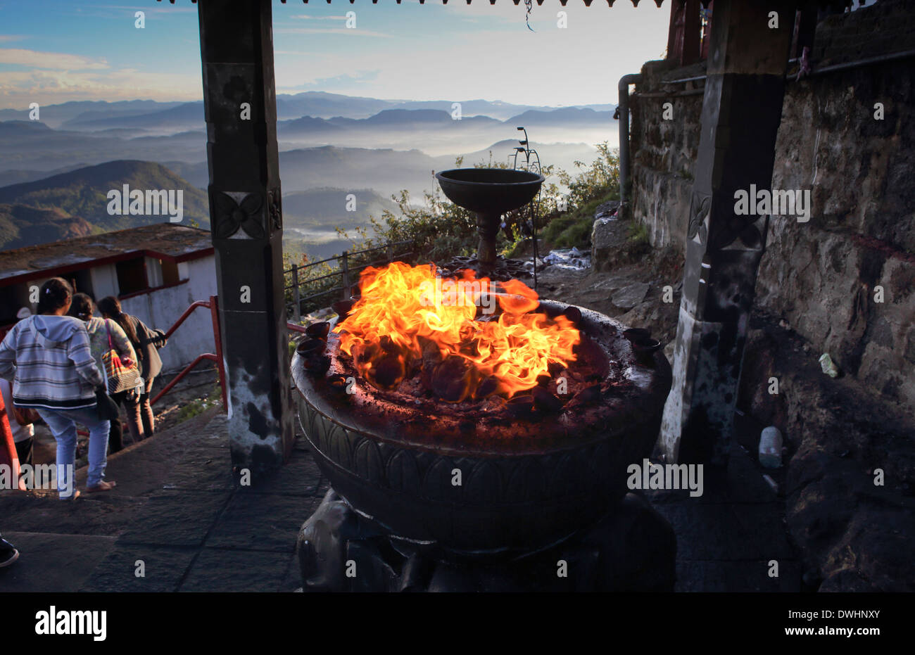 Pilgrims fire at the top of Adam's Peak (Sri Pada) in Sri Lanka Stock ...
