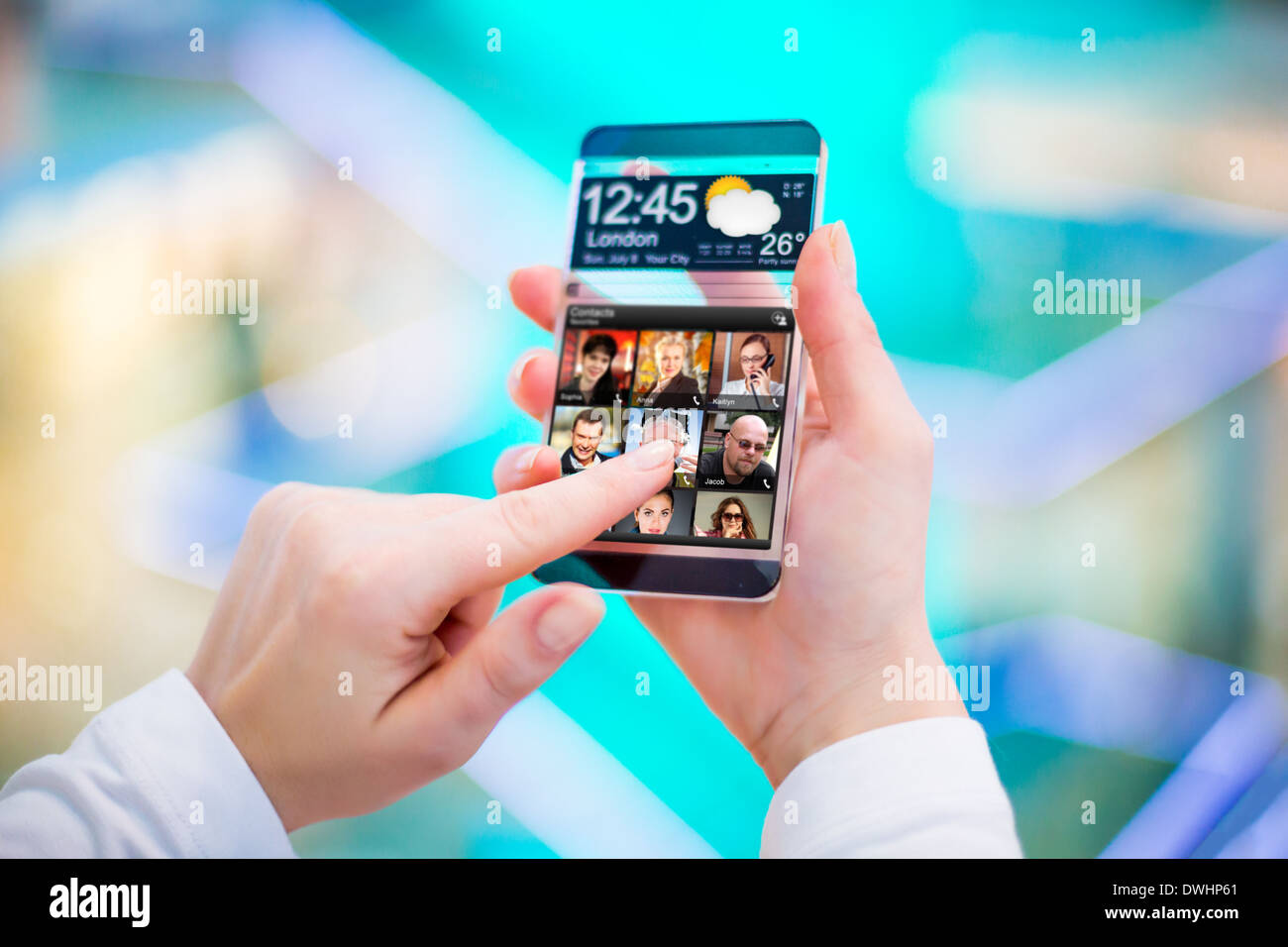 Smartphone with transparent screen in human hands Stock Photo - Alamy