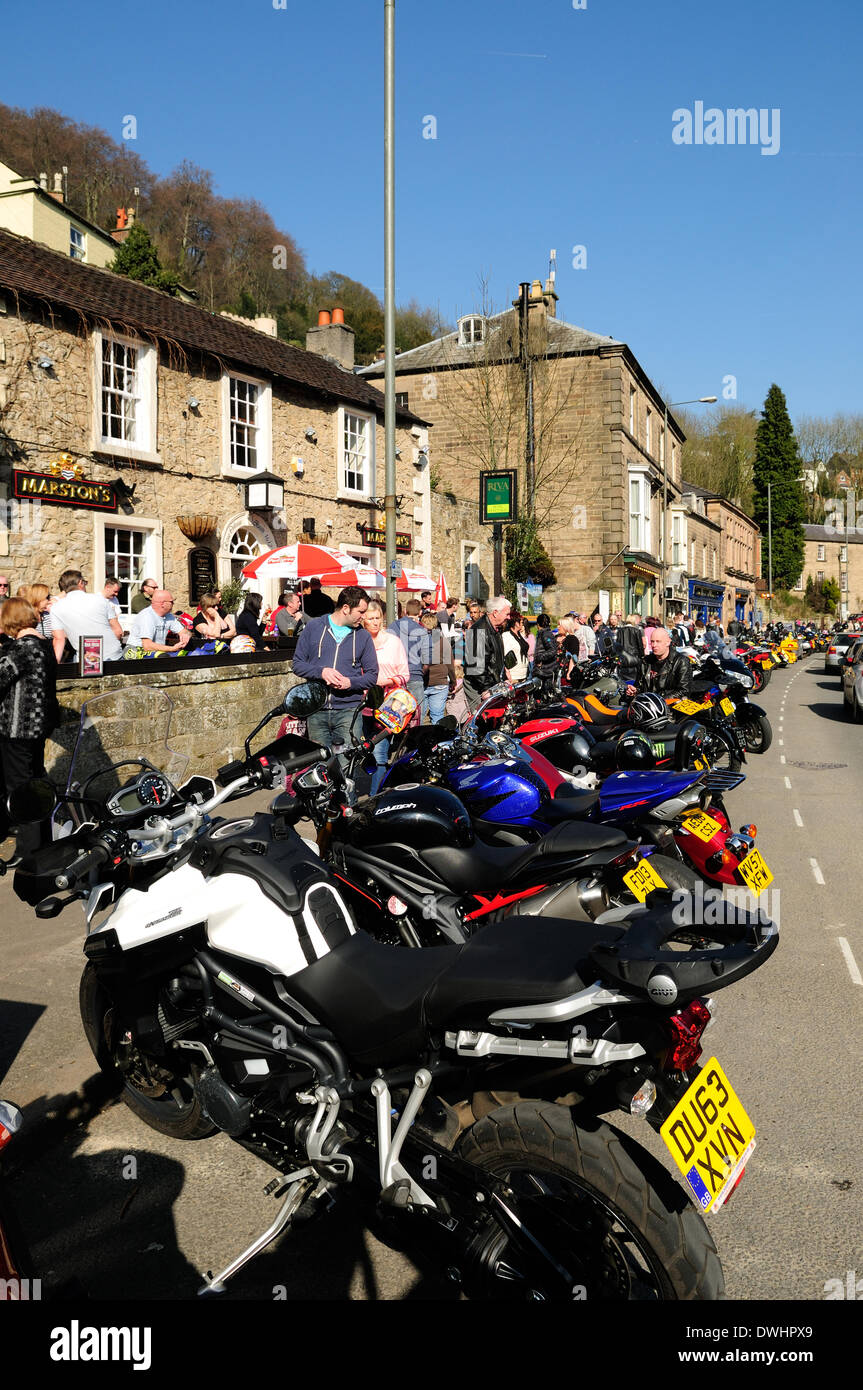 Matlock Bath, Derbyshire, UK. 9th March 2014. Tourist and bikers alike ...