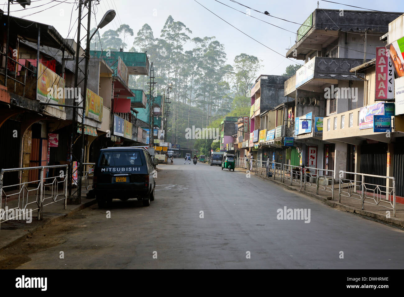 Early morning in almost deserted main street of Dickoya, Sri Lanka ...