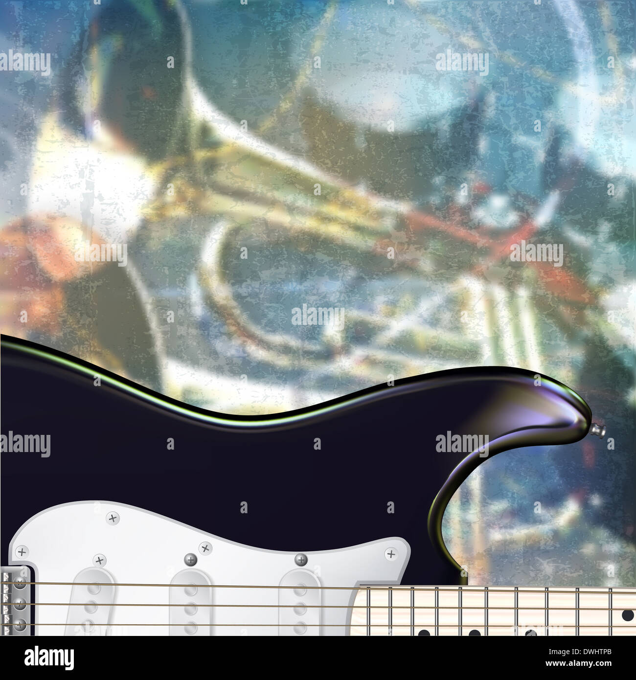 abstract grunge background with black electric guitar and musical ...
