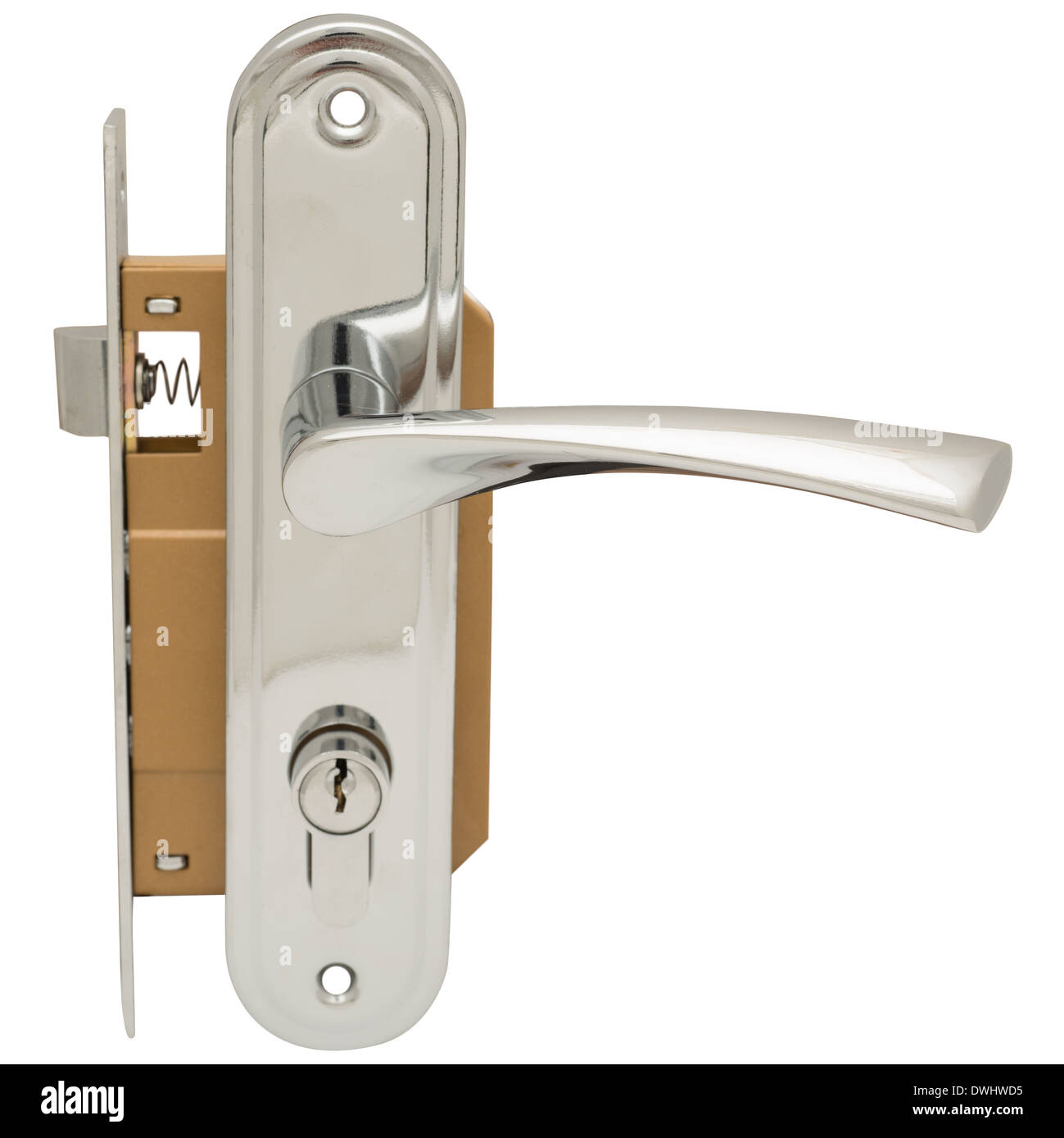 Closeup shot of door lock with handle isolated on white Stock Photo - Alamy