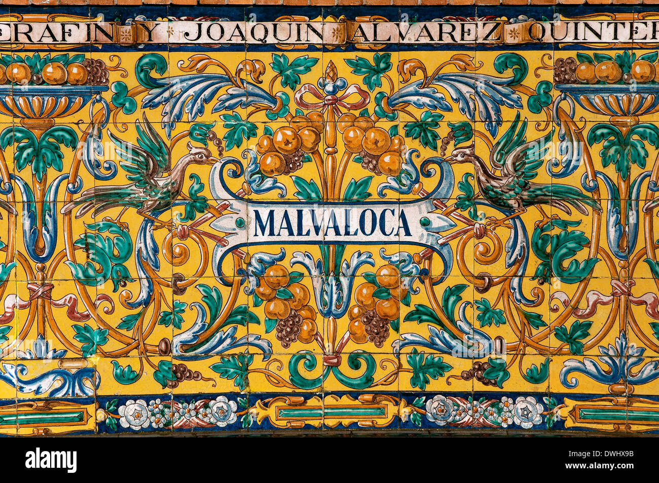 Maria Luisa Park - tiles in the square of the Alvarez Quintero's ...