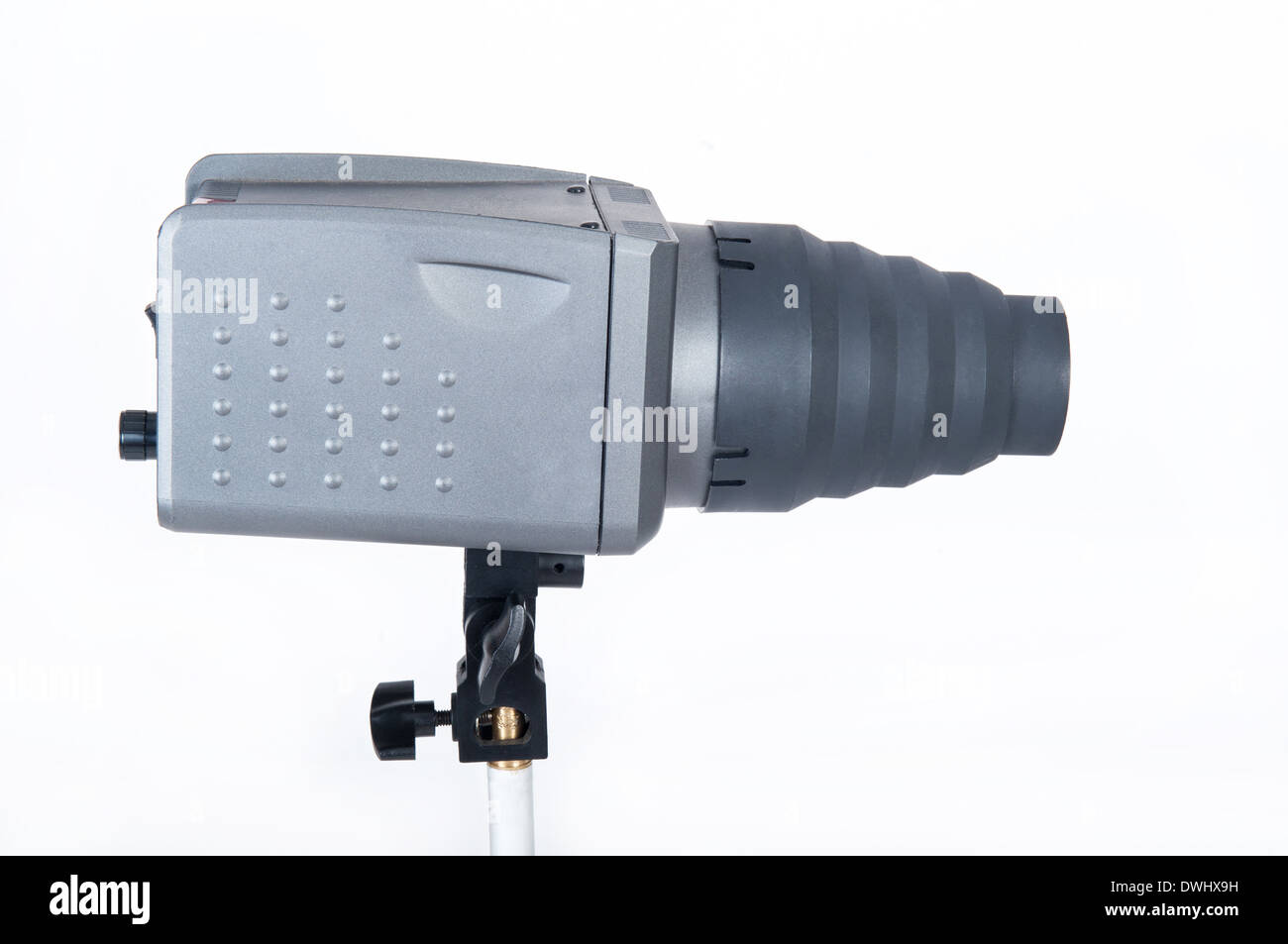 Studio flash with head isolated on white background Stock Photo - Alamy