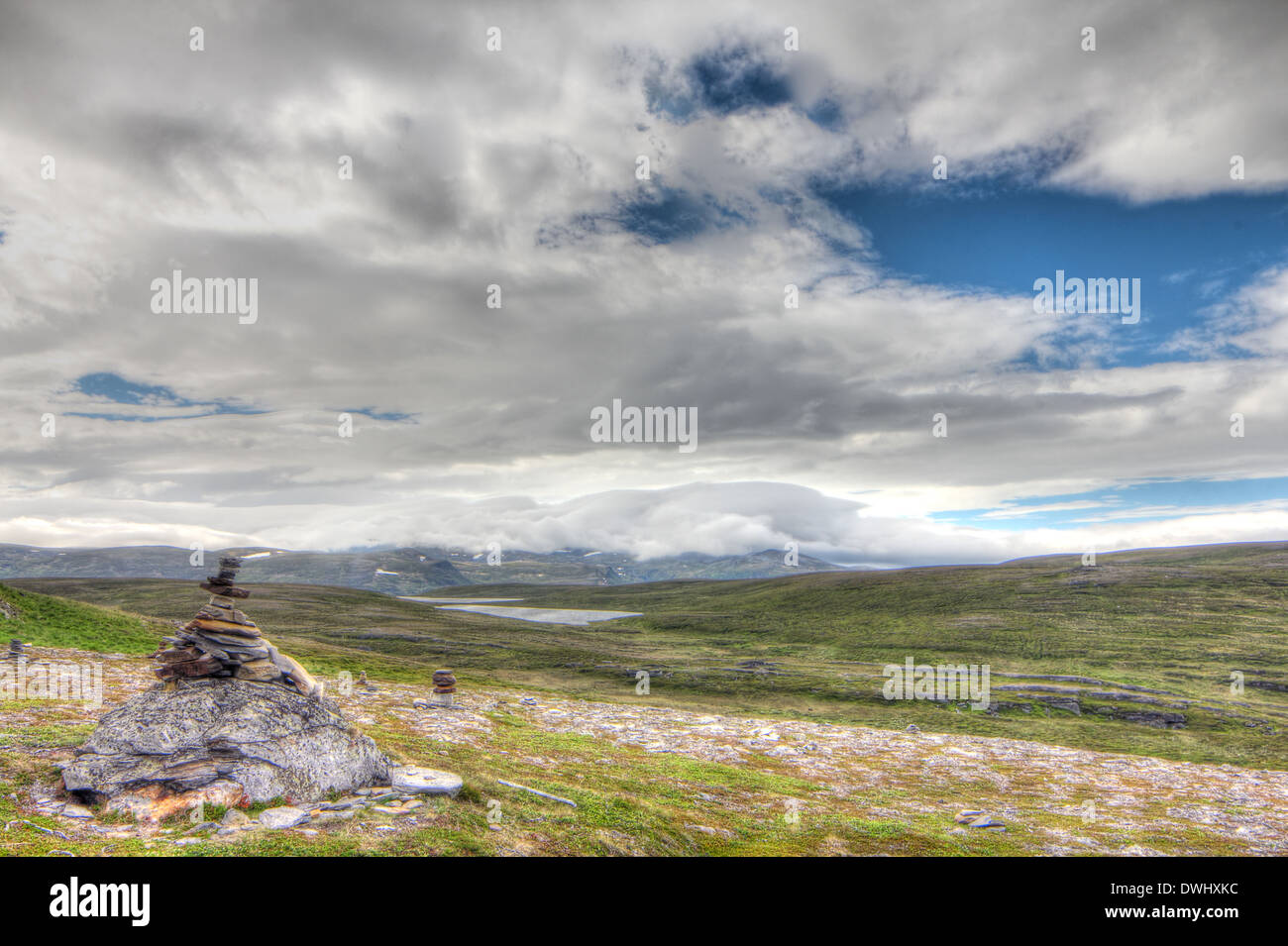 Stack of rocks and northern Norwegian landscape Stock Photo - Alamy