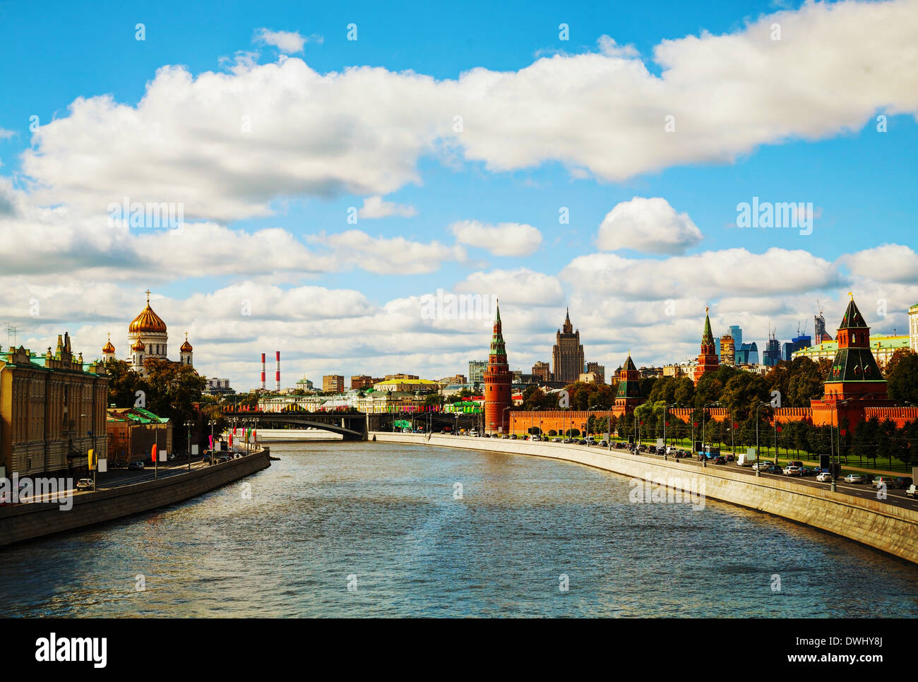 Overview of downtown Moscow with Kremlin and Temple of Christ the ...
