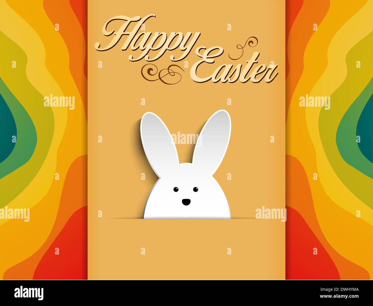 Vector - Happy Easter Rabbit Bunny on Rainbow Background Stock Photo ...