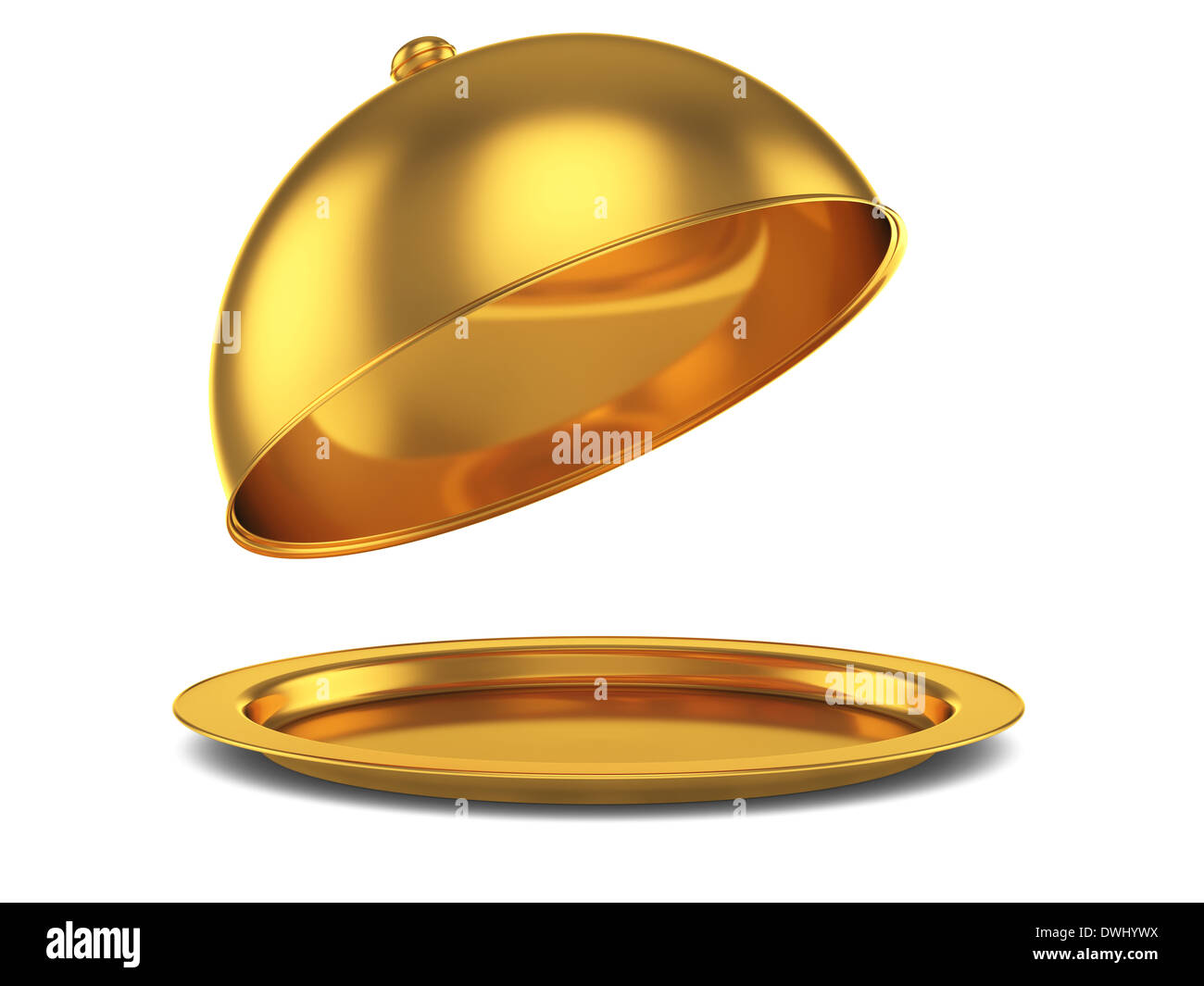 3d render of opened golden cloche, isolated on white background Stock ...