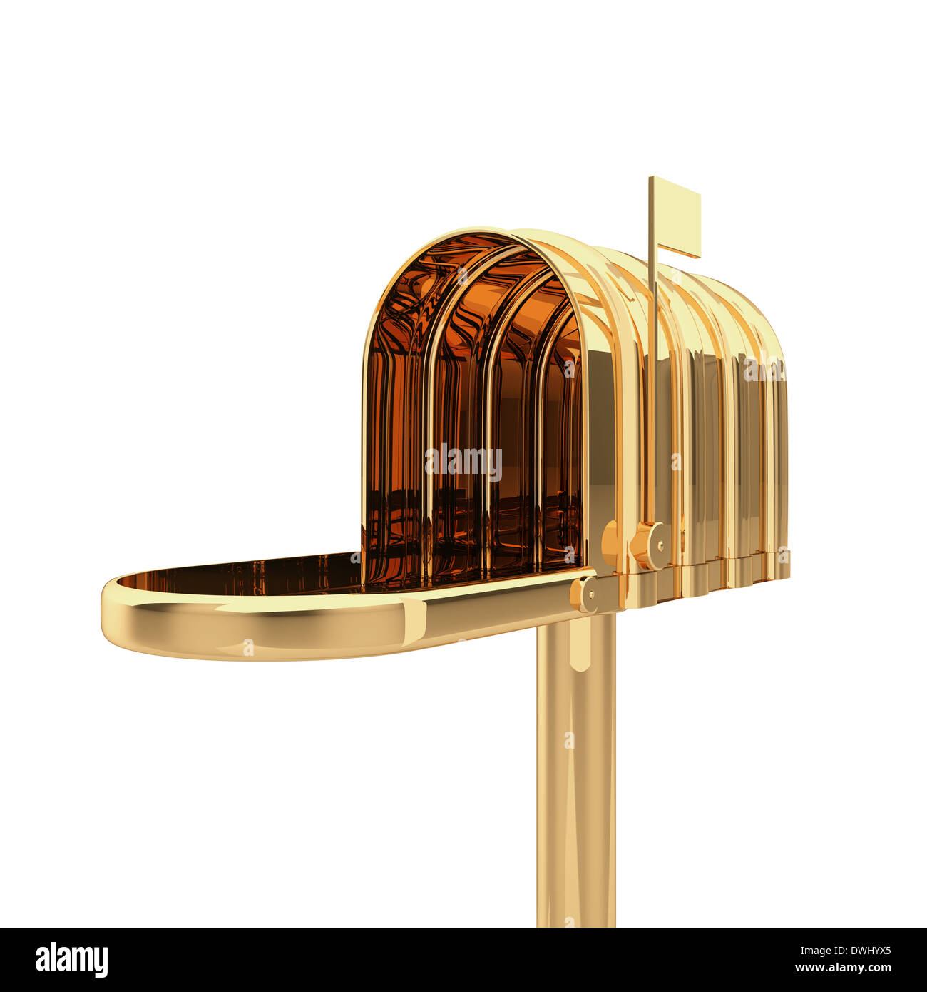 3d render of golden opened mail box isolated on white background Stock ...