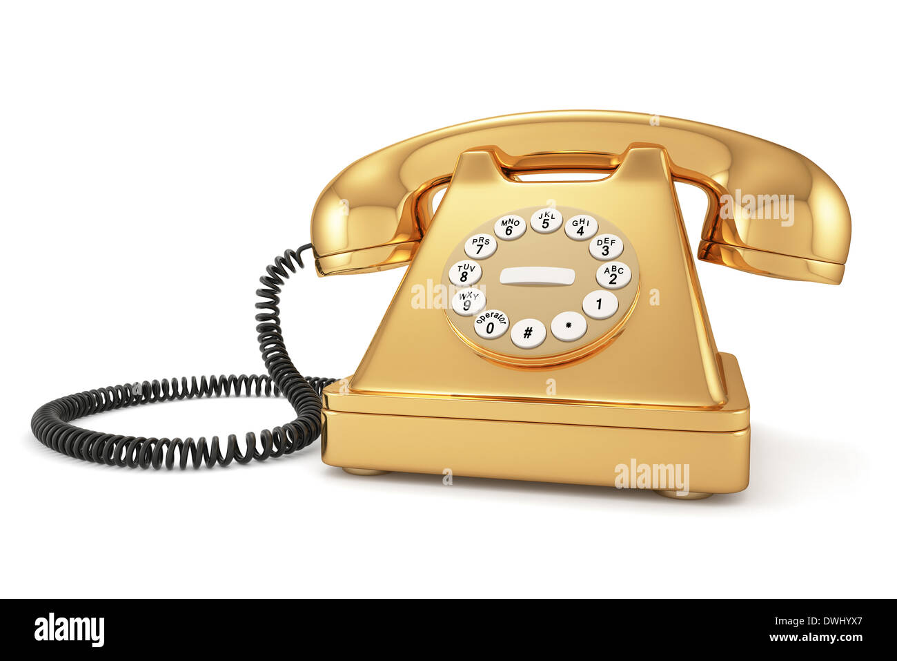3d illustration of gold old-fashioned phone on white background Stock ...