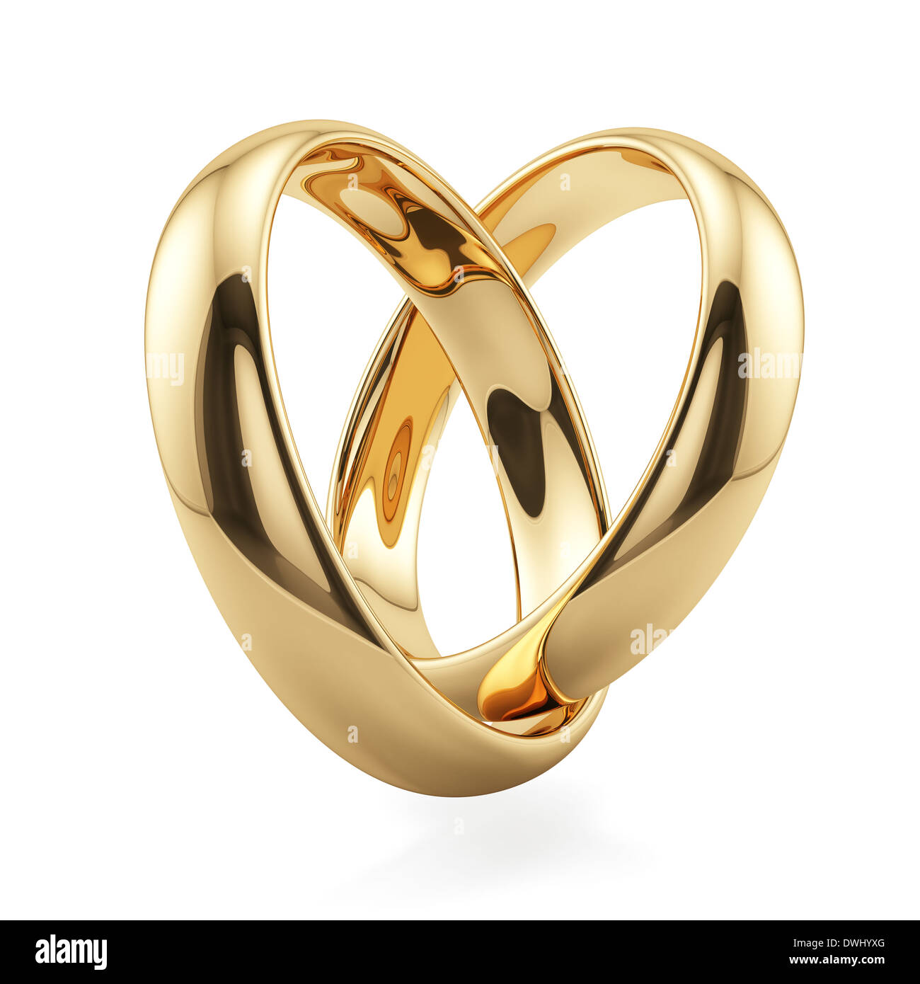 3d render of golden rings heart shape isolated on white background ...