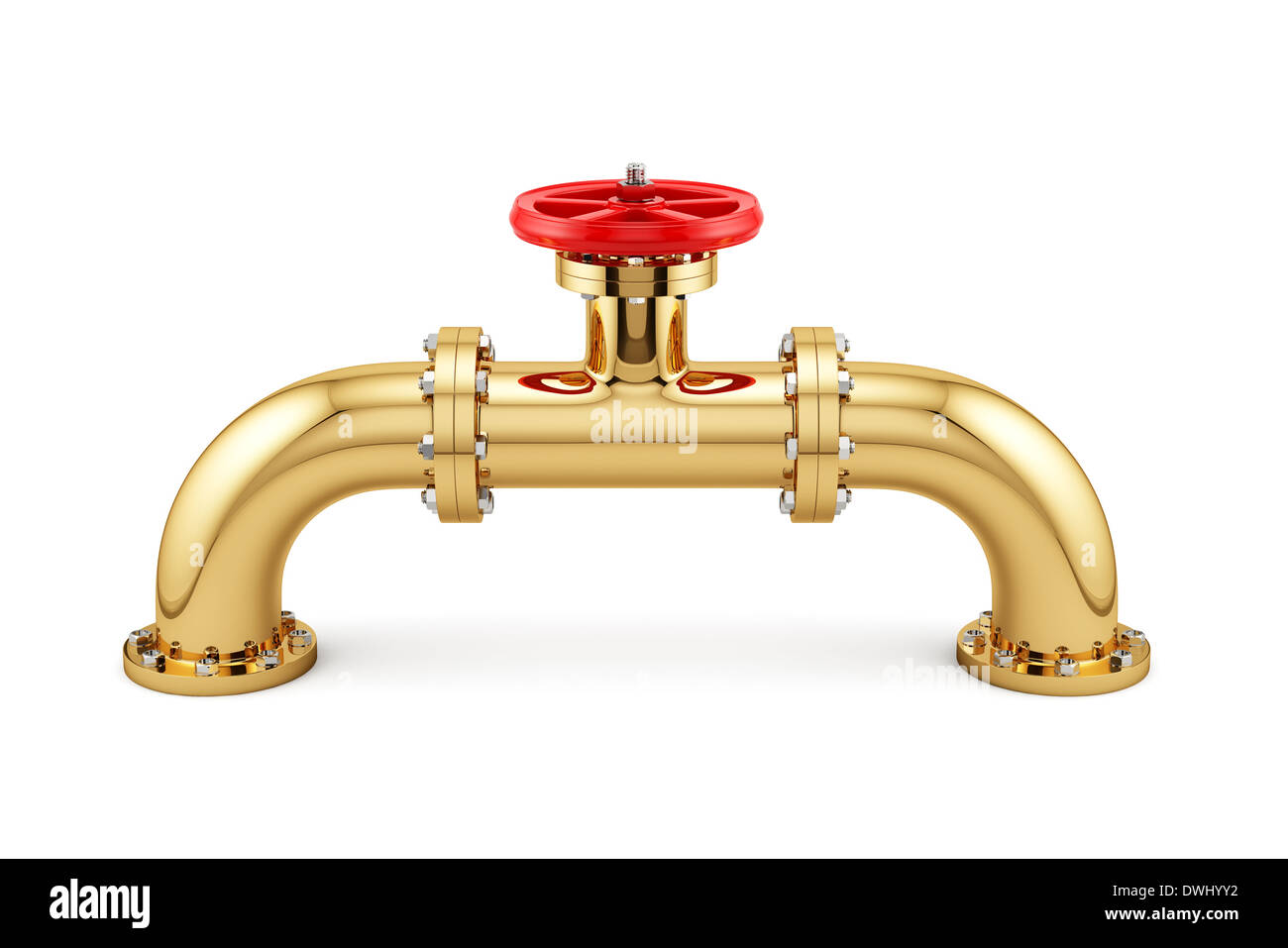 3d illustration of golden valve pipe isolated on white background Stock ...