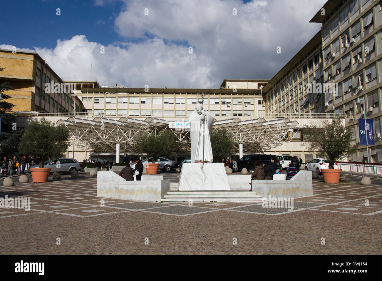 Policlinico Gemelli Rome Hospital entrance statue of Pope John Paul 2 ...