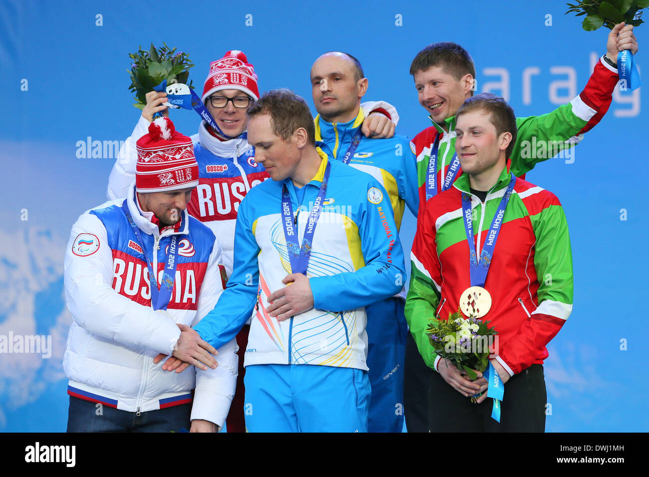 Sochi, Russia. 9th Mar, 2014. (L-R) Nikolay Polukhin, Andrey Tokarev (RUS), Vitaliy Lukyanenko ...