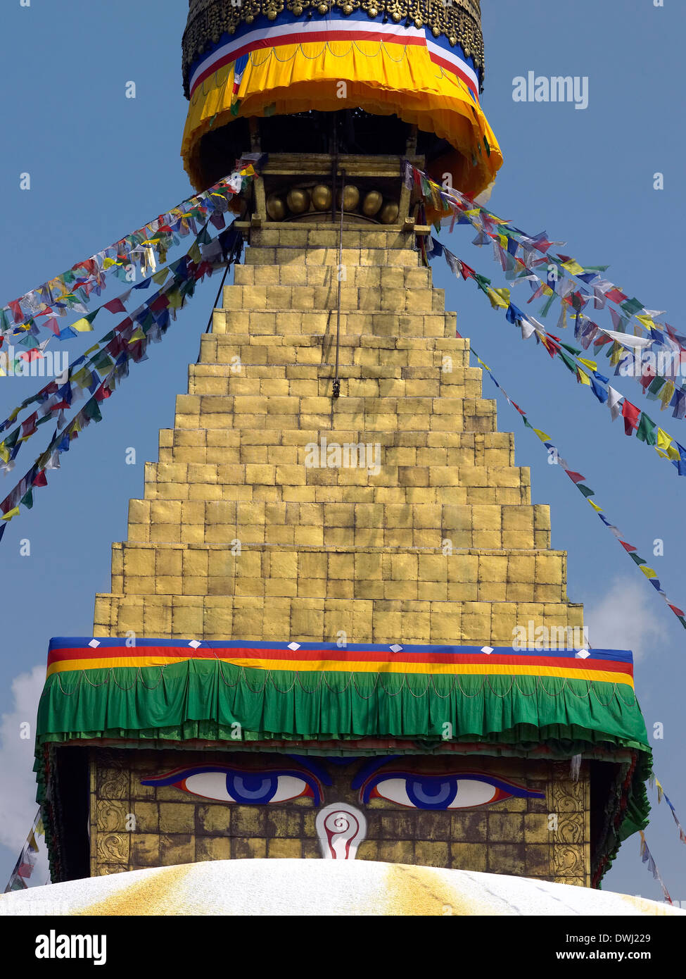 The all-seeing eyes of Buddha on the Boudhanath Stupa in Kathmandu in ...
