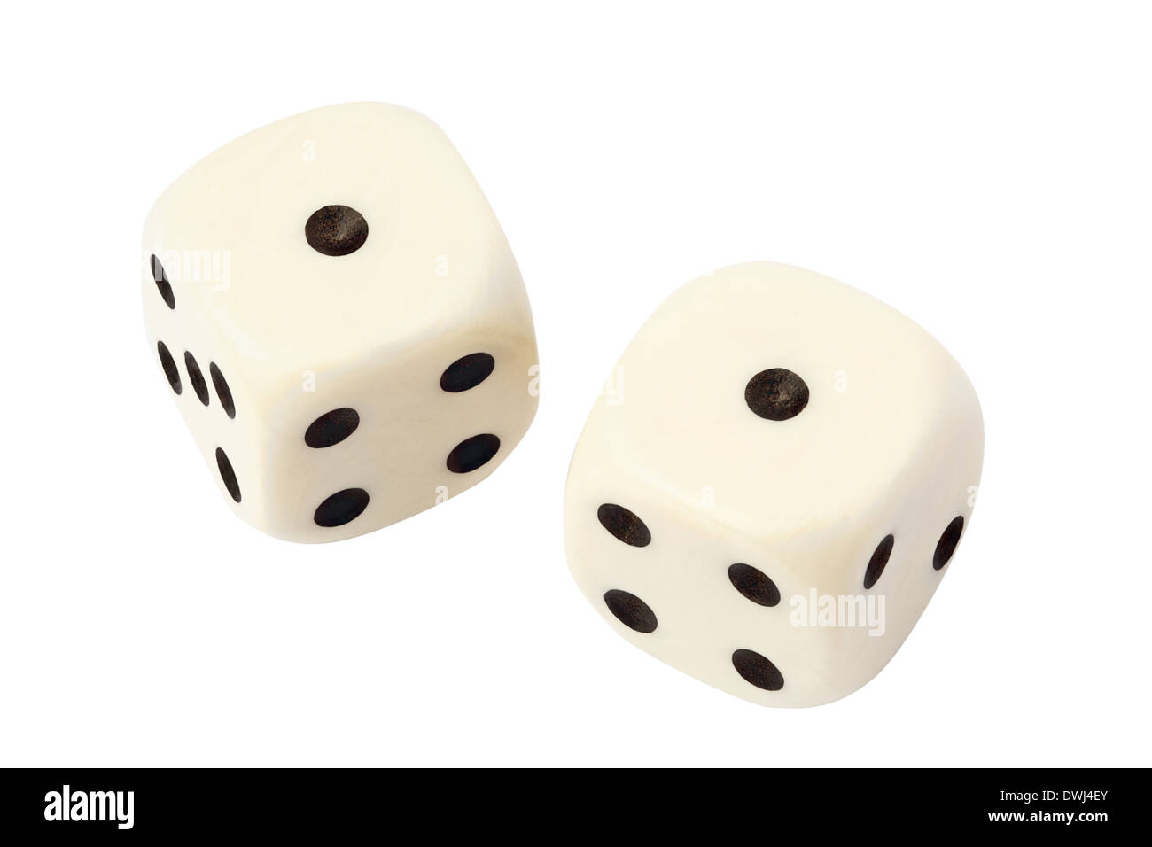 Two white dices isolated on white with clipping path Stock Photo - Alamy