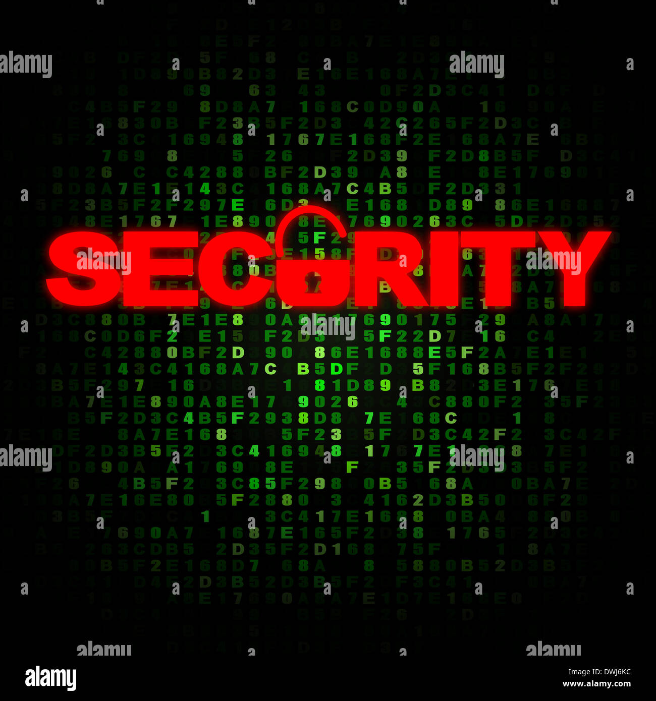 Security text with open padlock on hex code illustration Stock Photo ...