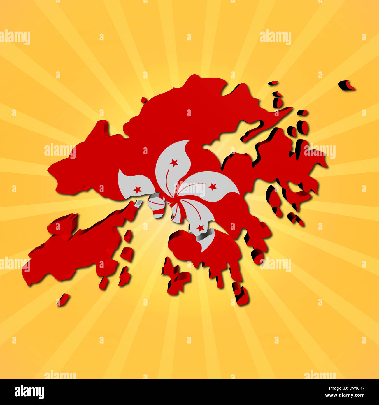 Hong Kong map flag on sunburst illustration Stock Photo - Alamy