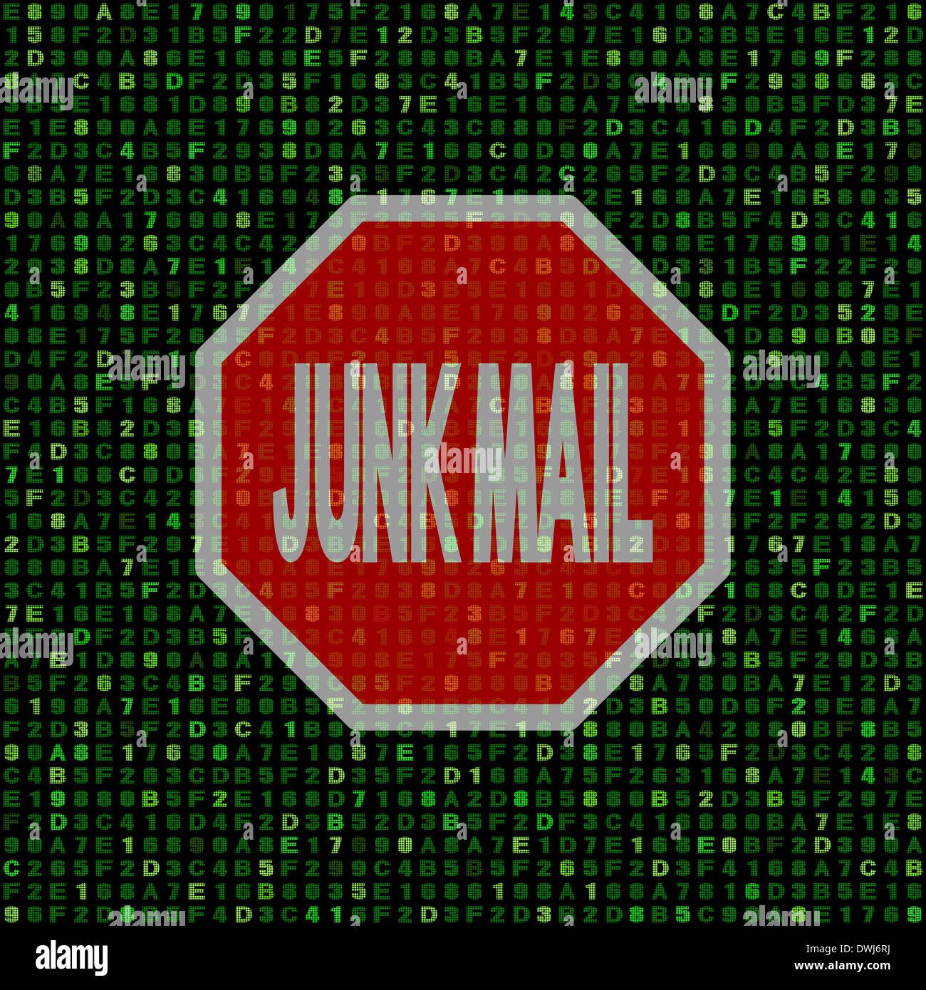 Stop Junk Mail sign on hex code illustration Stock Photo - Alamy