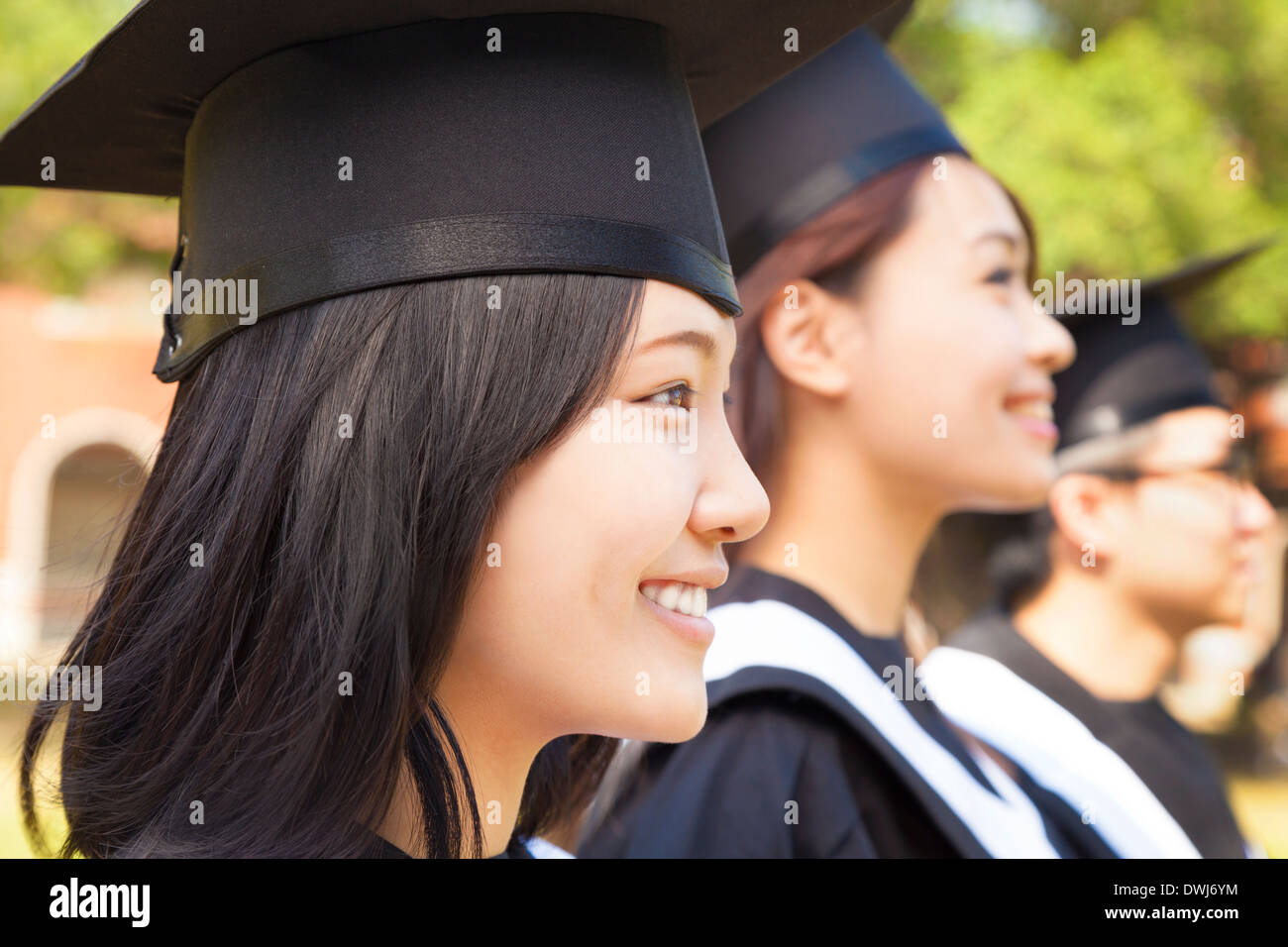 close-up pretty female university graduate at ceremony at school Stock ...