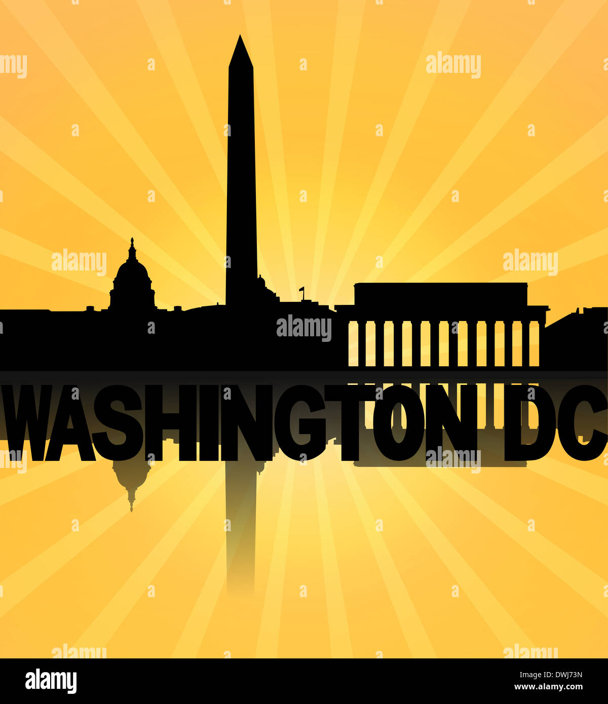 Washington DC skyline reflected with sunburst illustration Stock Photo ...
