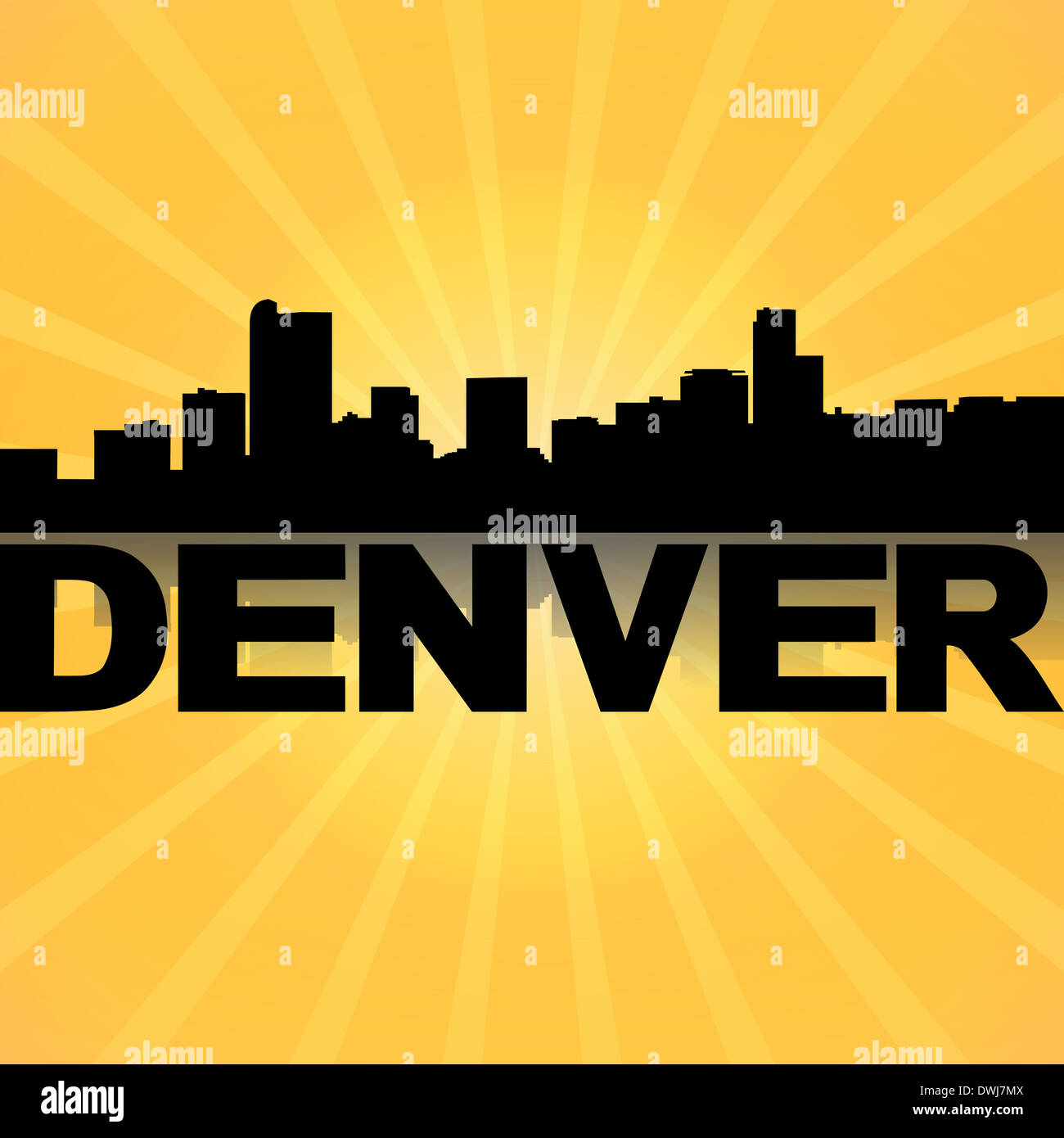Denver skyline reflected with sunburst illustration Stock Photo - Alamy