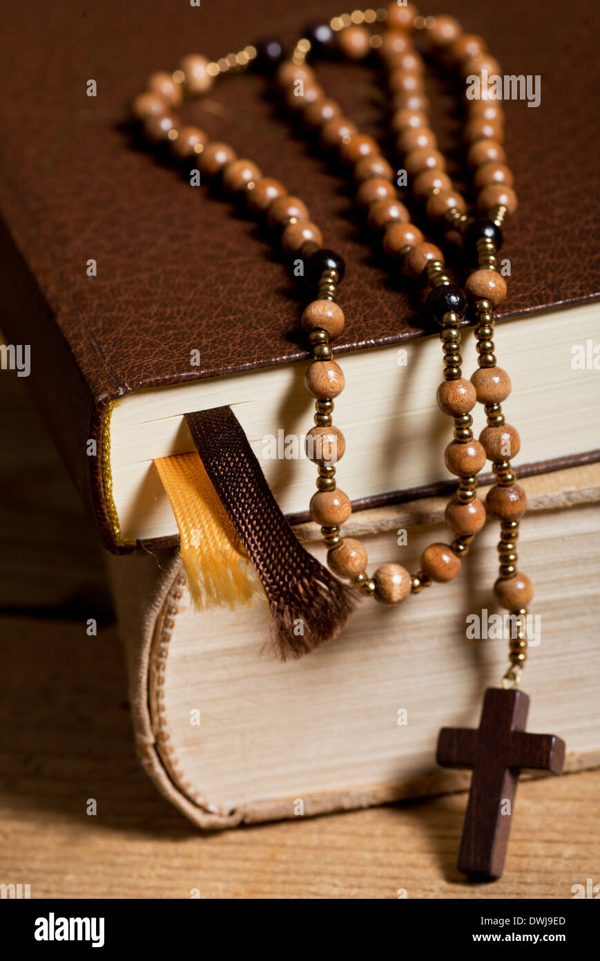 still life with bible and old wooden rosary Stock Photo - Alamy