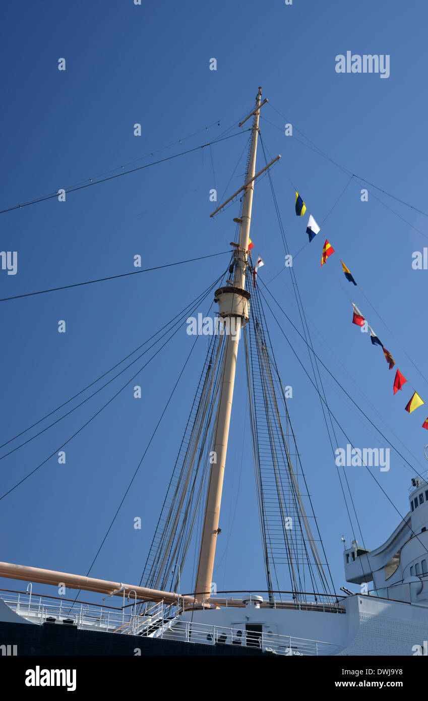 Mast and pennant flags of the Queen Mary, 1936 art deco Cunard ocean ...