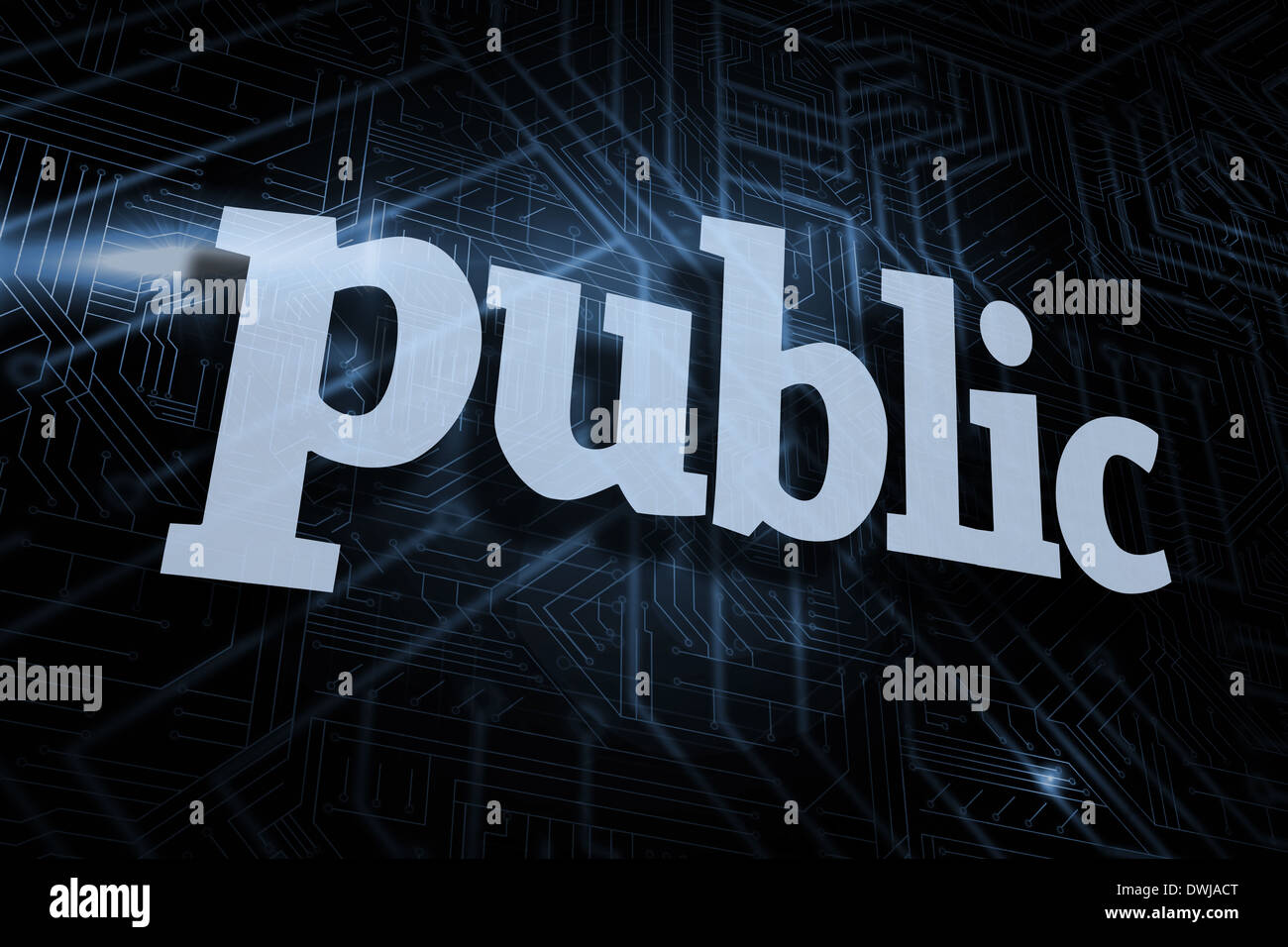 Public against futuristic black and blue background Stock Photo - Alamy