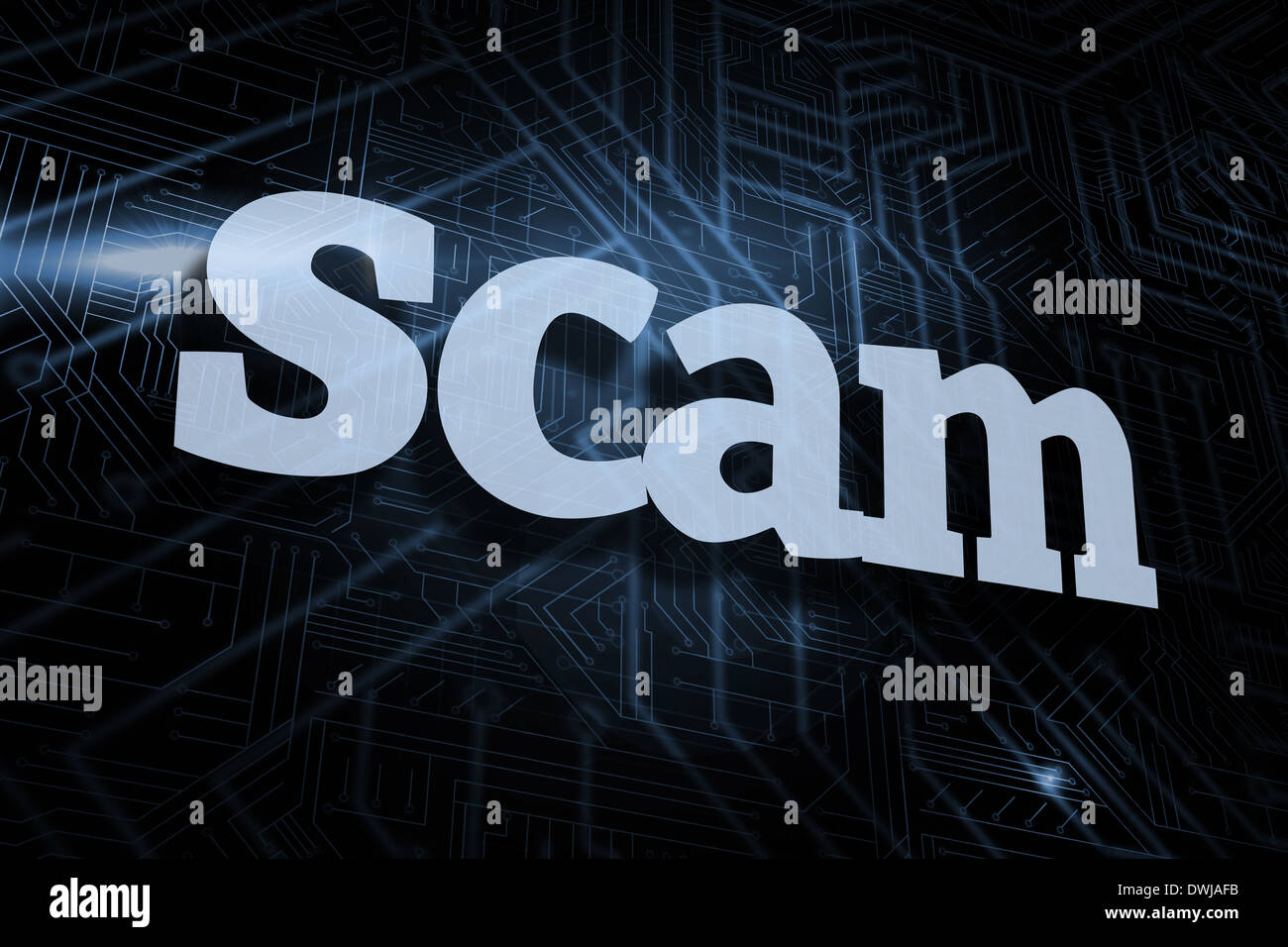 Scam against futuristic black and blue background Stock Photo - Alamy