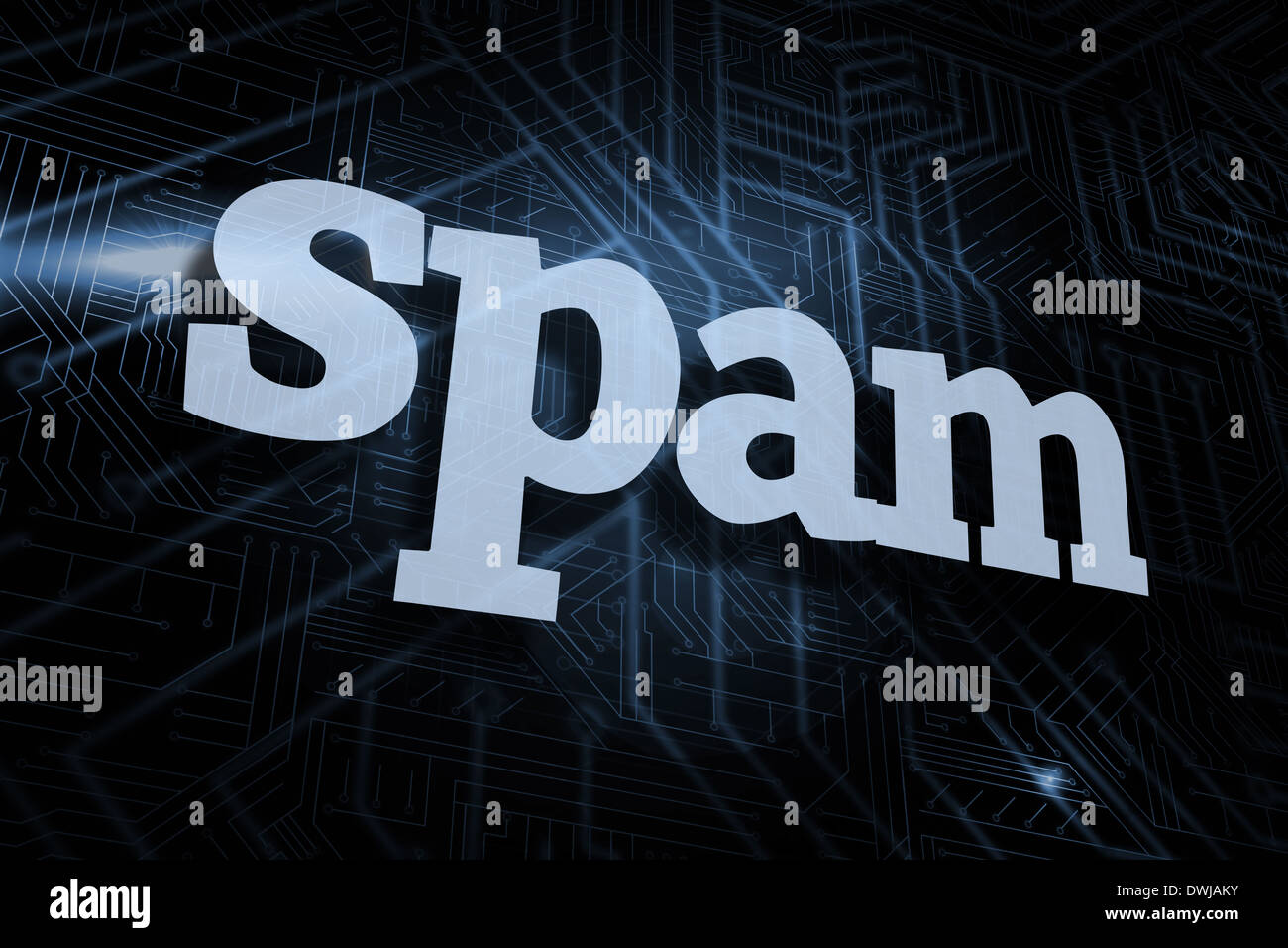 Spam against futuristic black and blue background Stock Photo - Alamy