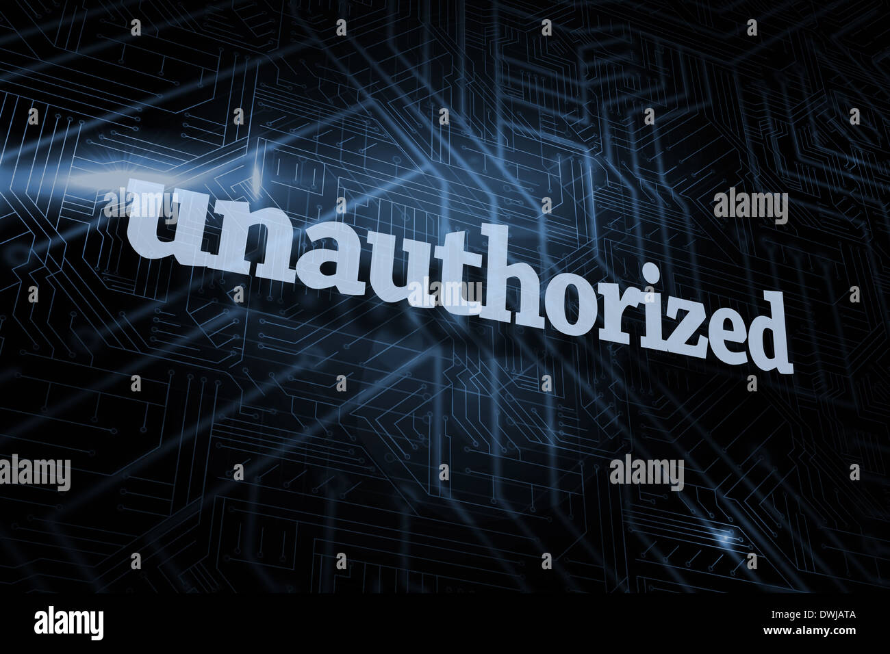 Unauthorized against futuristic black and blue background Stock Photo ...