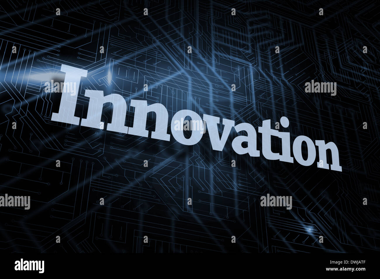 Innovation against futuristic black and blue background Stock Photo - Alamy