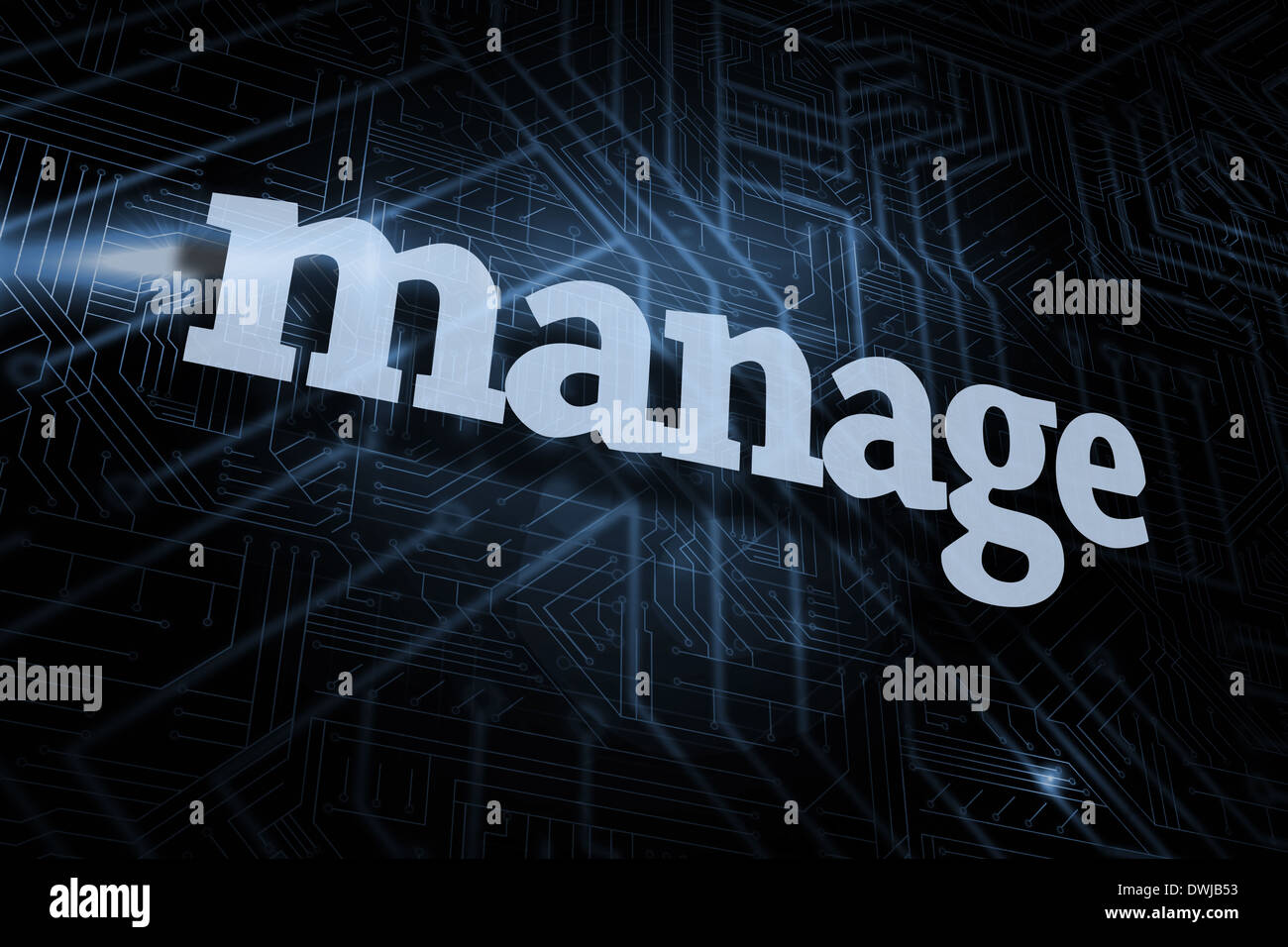 Manage against futuristic black and blue background Stock Photo - Alamy