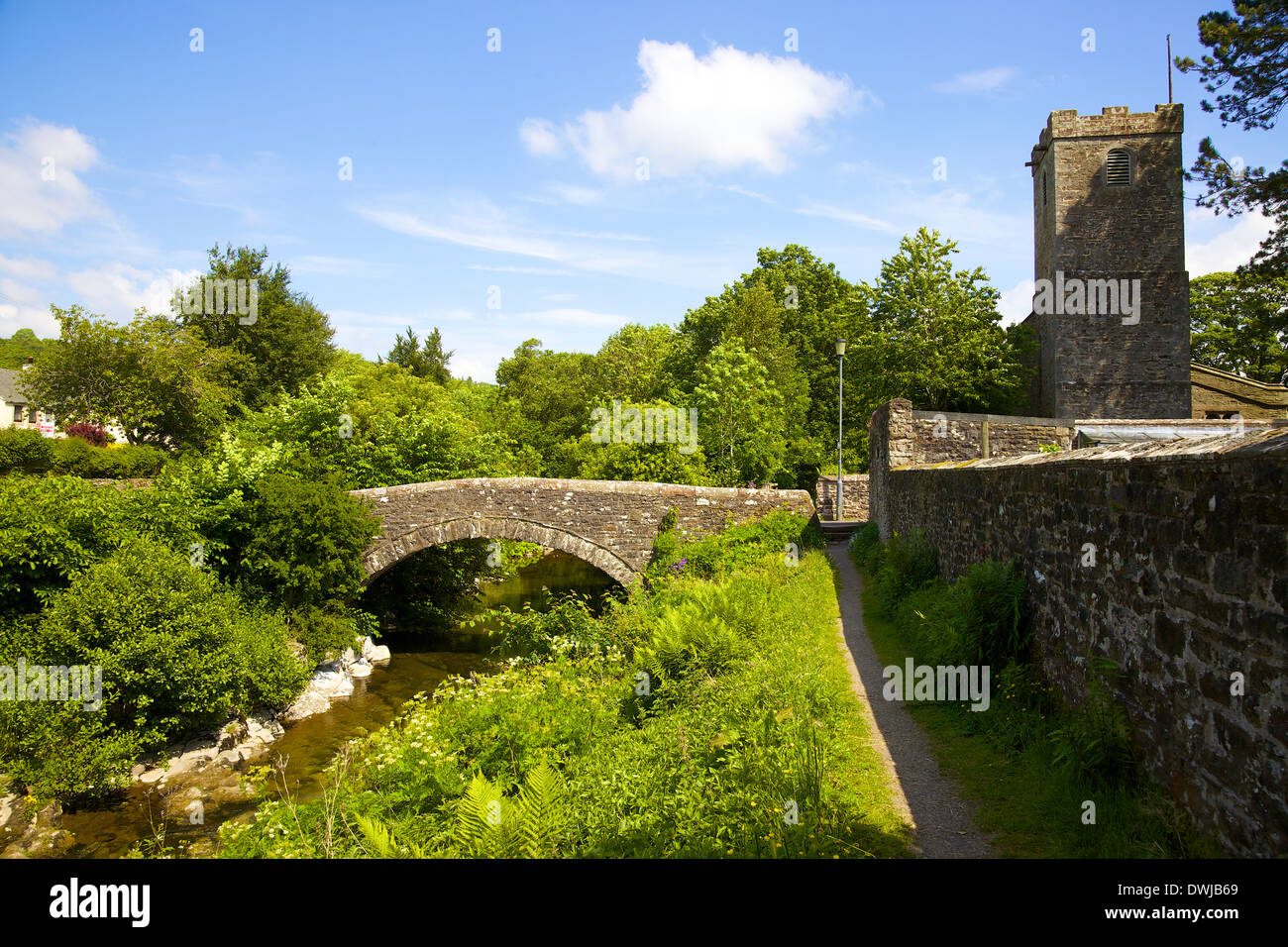 Cald Beck river bridge and St Kentigern Church's tower, Caldbeck, Lake ...