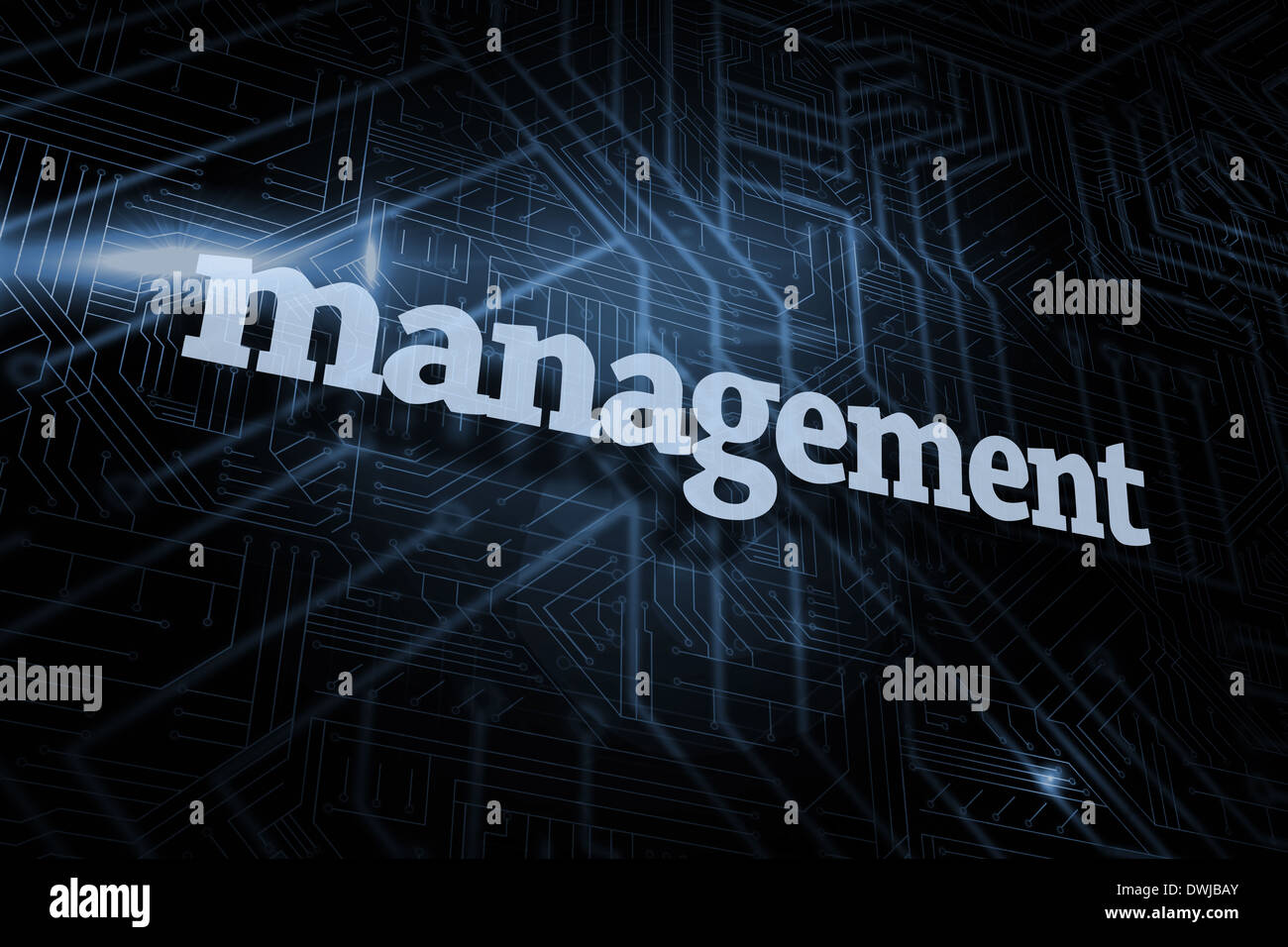 Management against futuristic black and blue background Stock Photo - Alamy