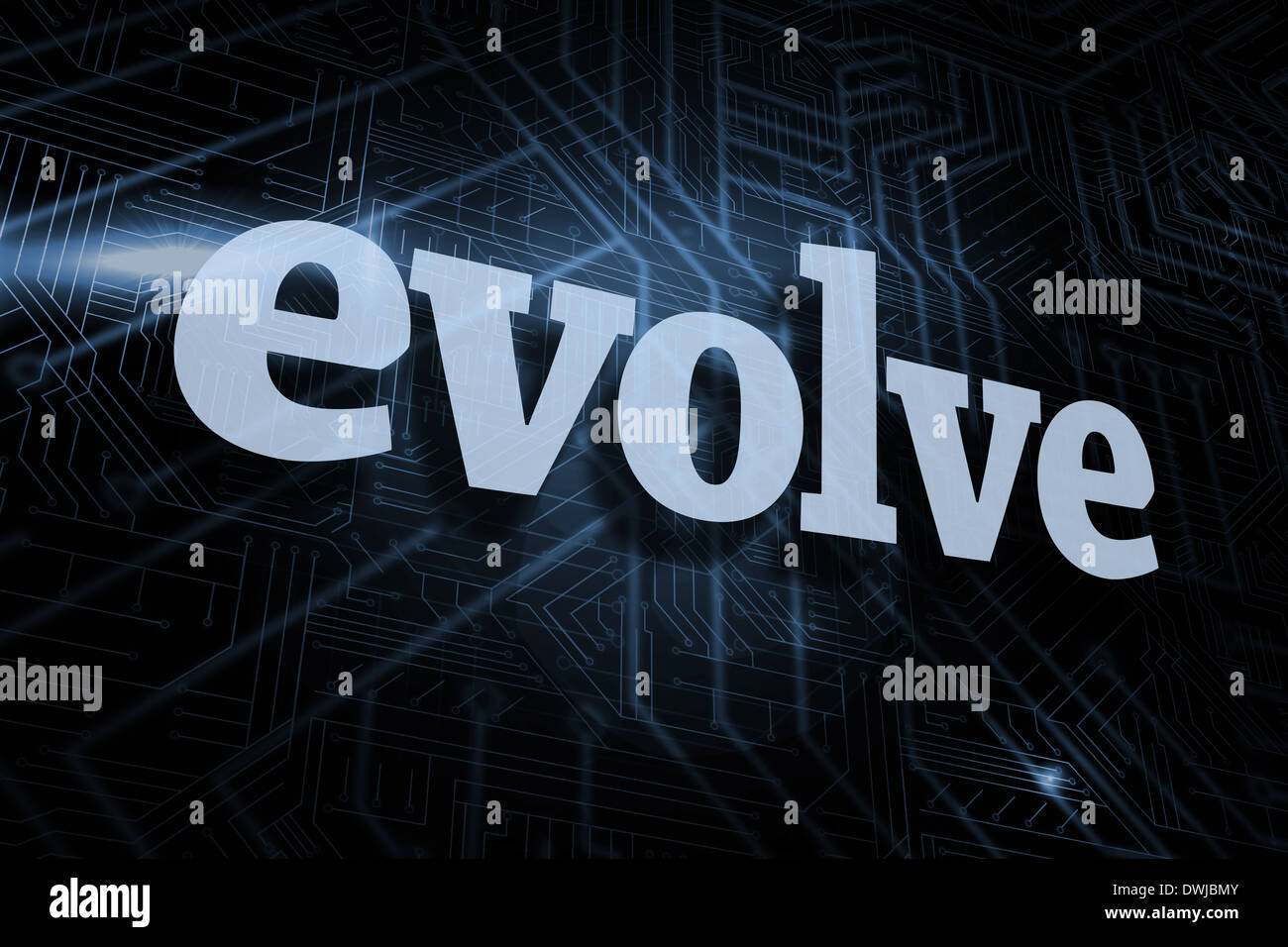 Evolve against futuristic black and blue background Stock Photo - Alamy