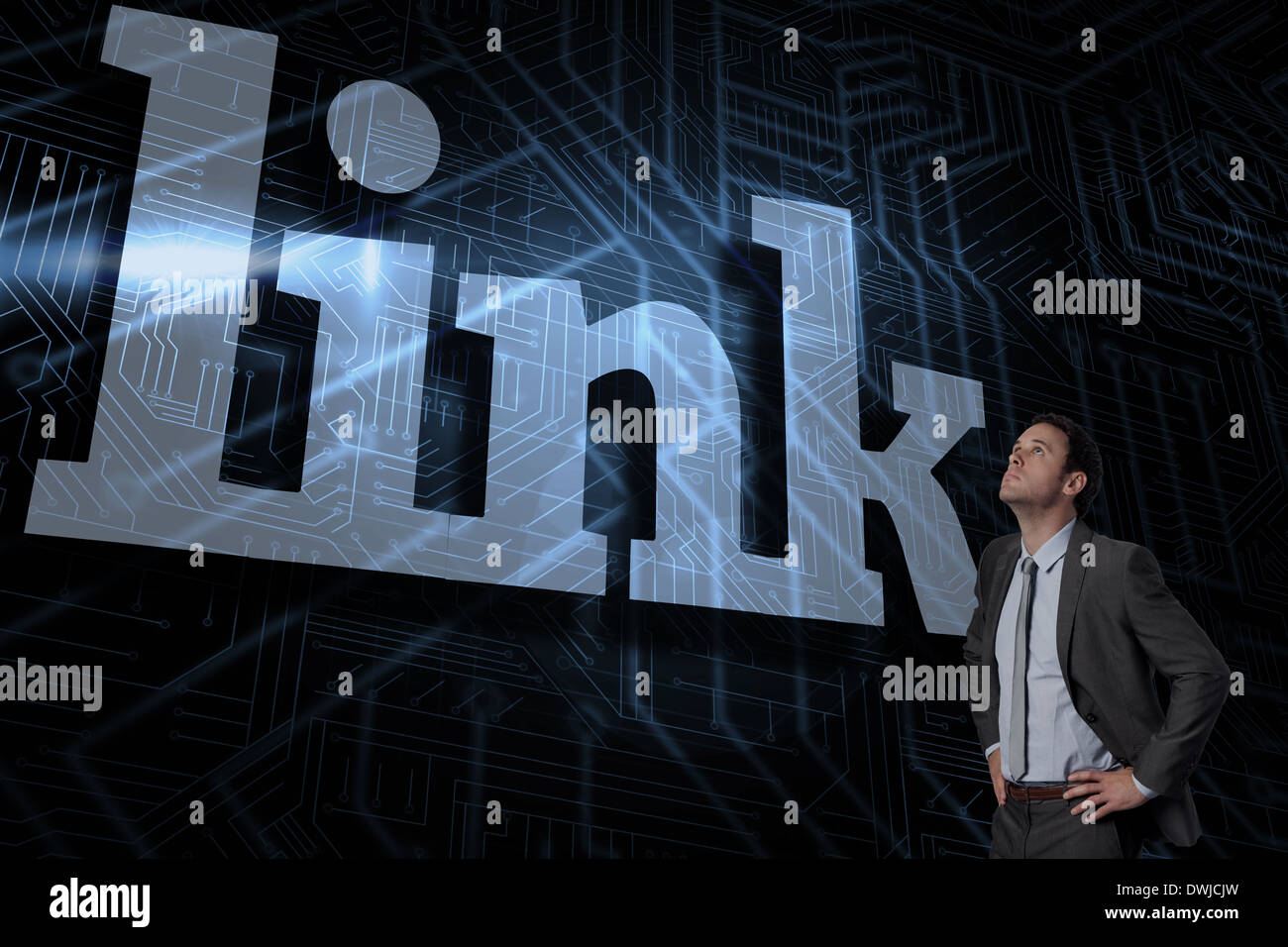 Link against futuristic black and blue background Stock Photo - Alamy