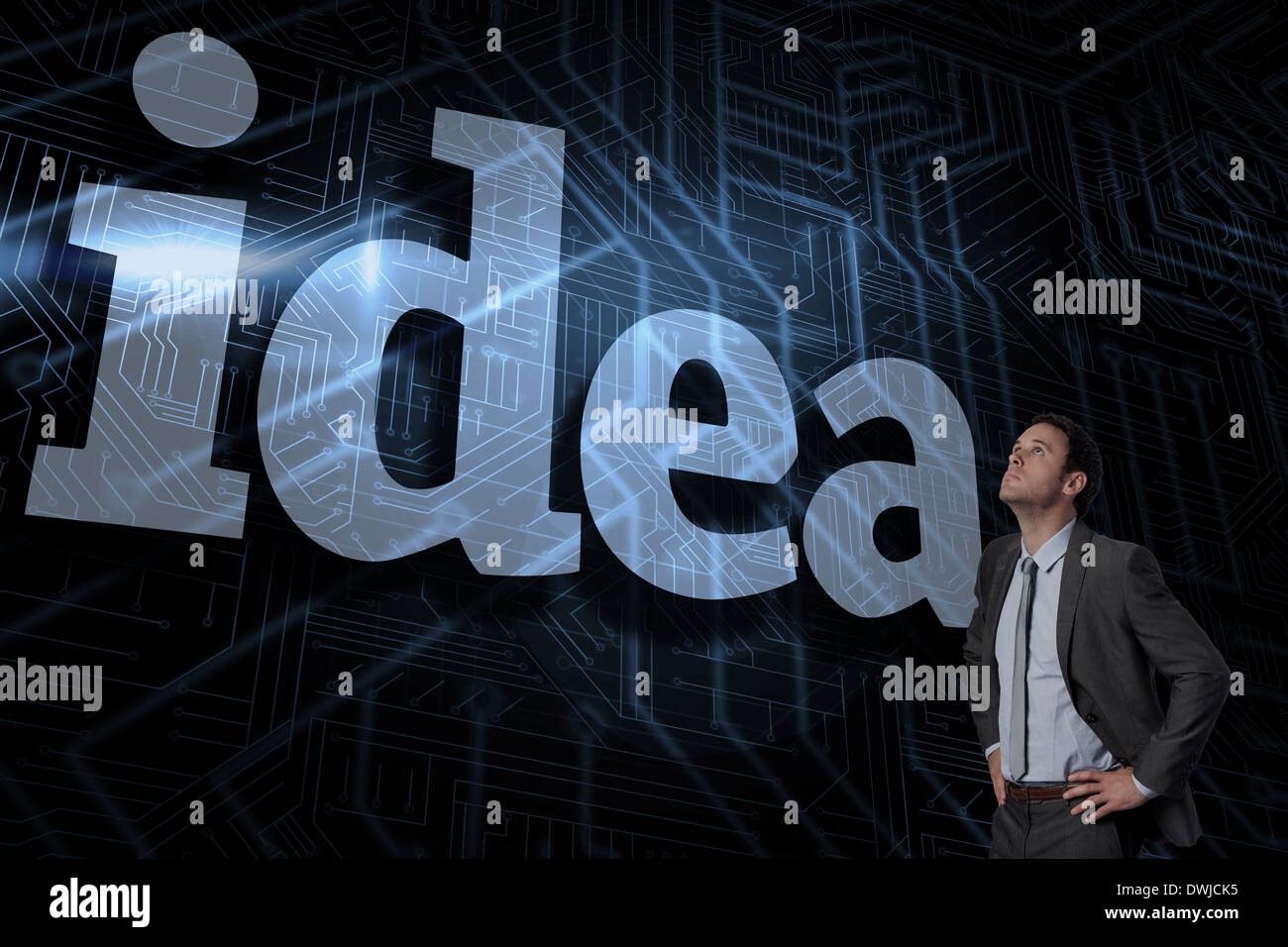 Idea against futuristic black and blue background Stock Photo - Alamy