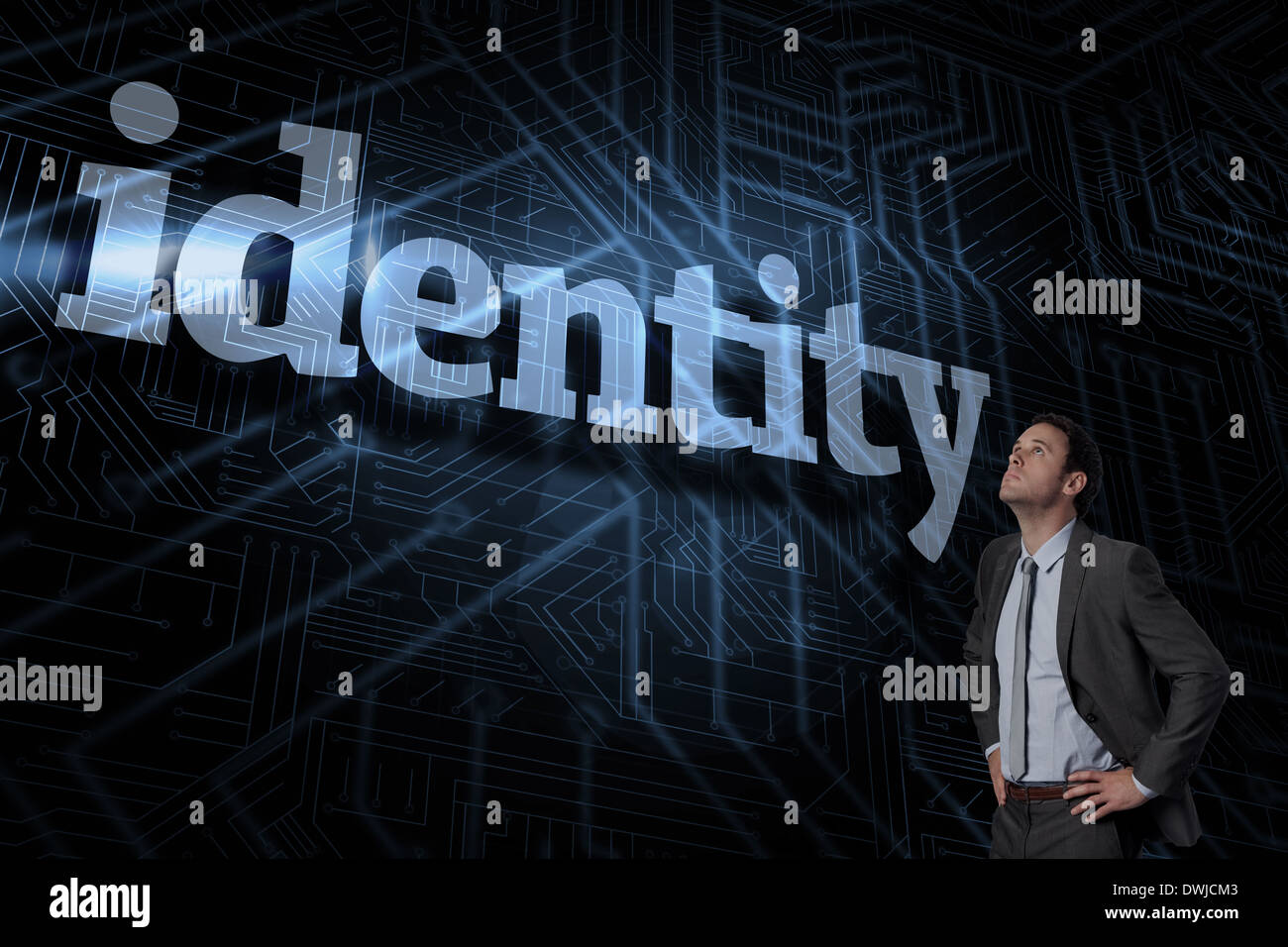 Identity against futuristic black and blue background Stock Photo - Alamy