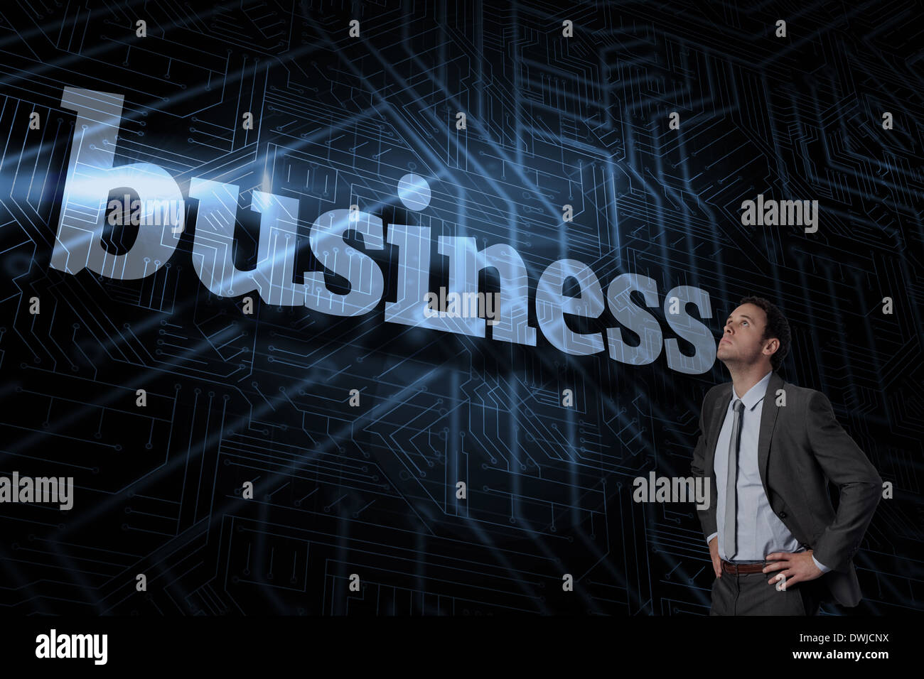 Business against futuristic black and blue background Stock Photo - Alamy