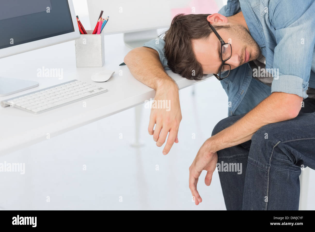Man sleeping keyboard in computer hi-res stock photography and images ...
